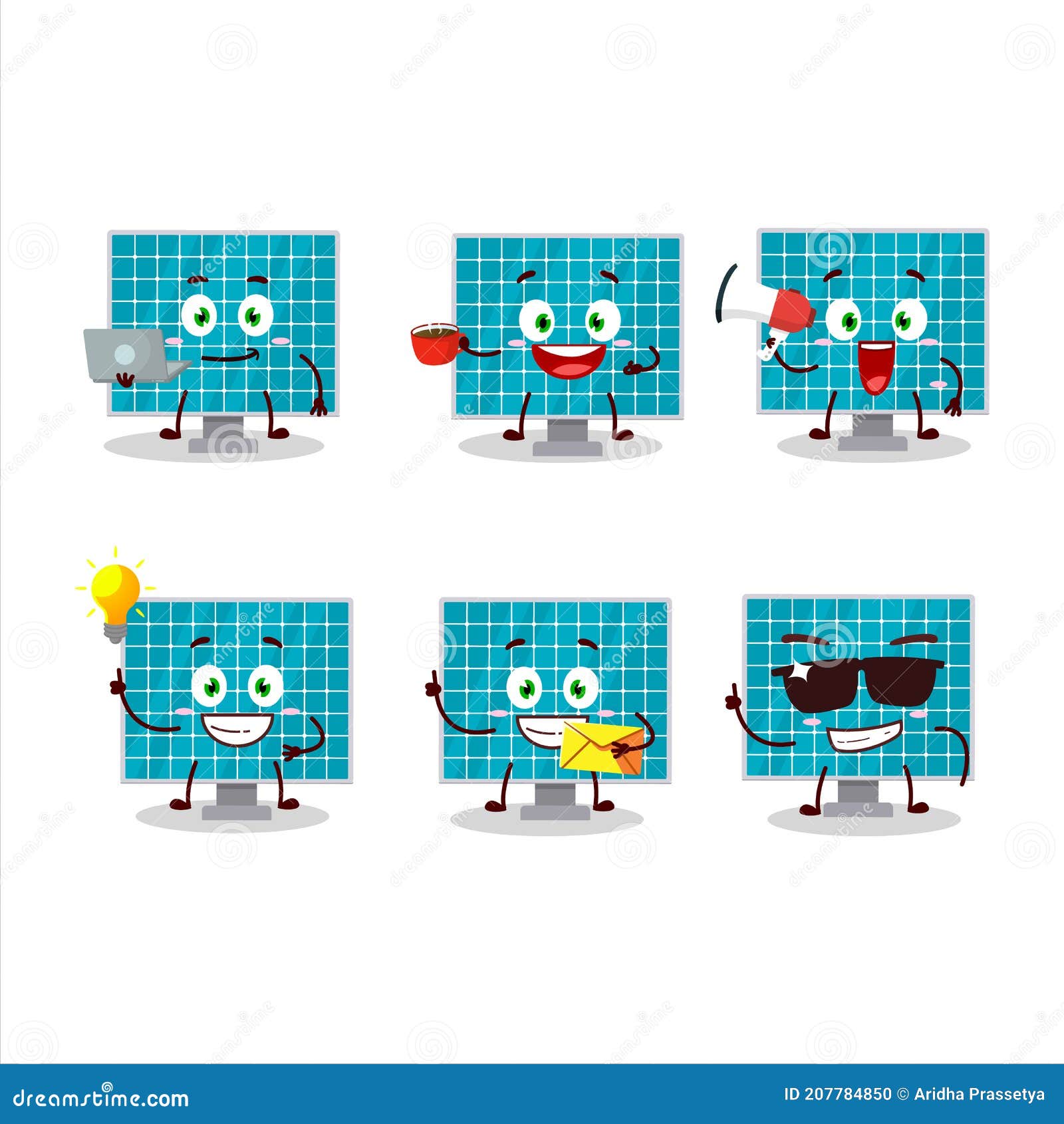 Solar Panel Cartoon Character with Various Types of Business Emoticons ...