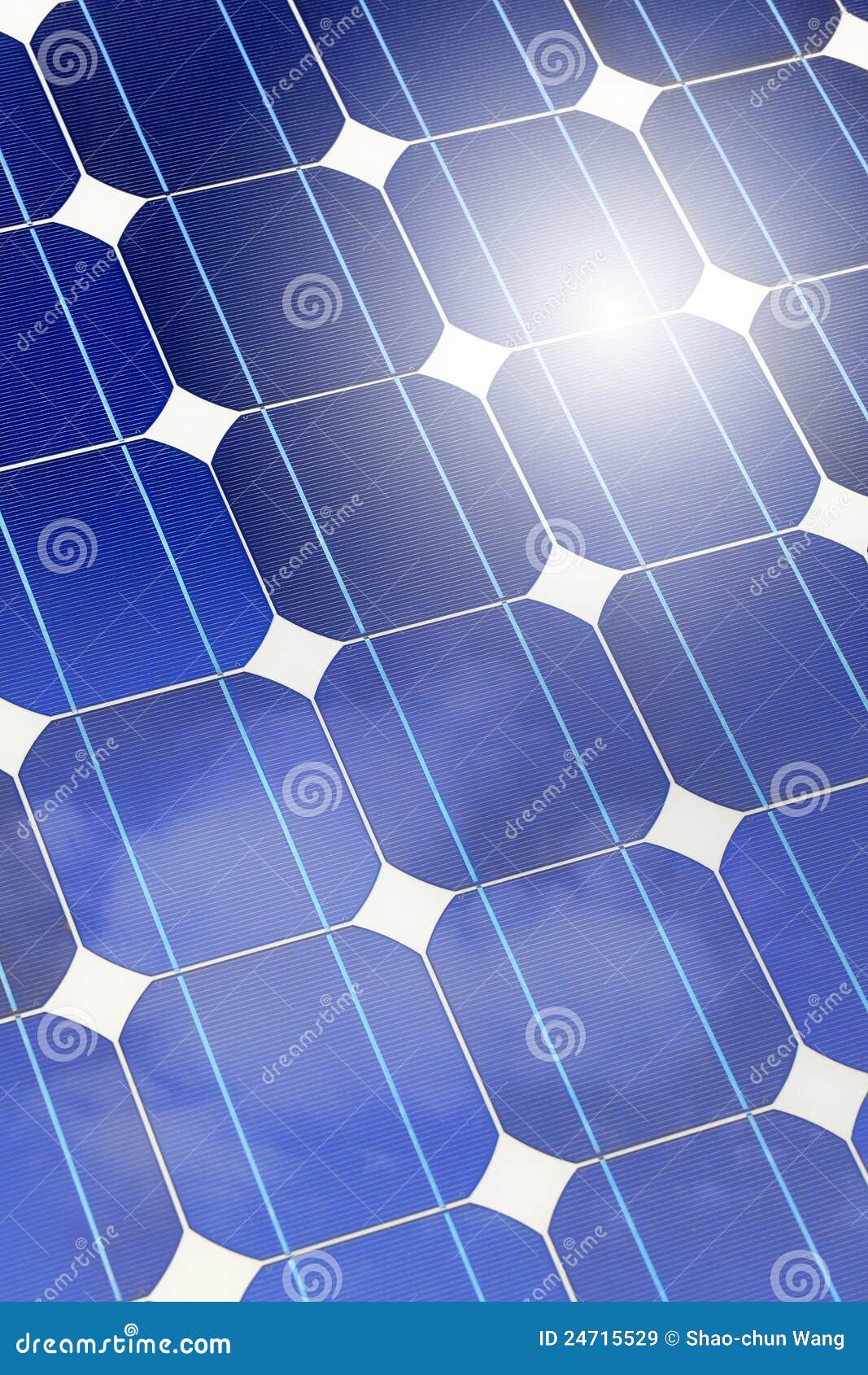 Solar Panel Closeup with Sky and Sun Reflection Stock Image - Image of ...