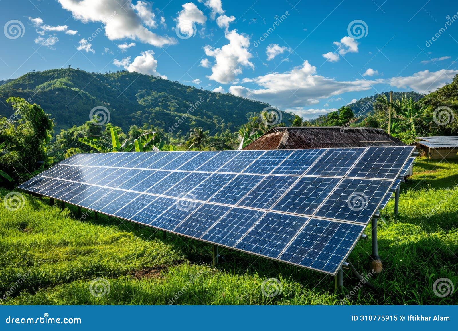 A Solar Panel Collecting Energy in a Field with Mountains in the ...