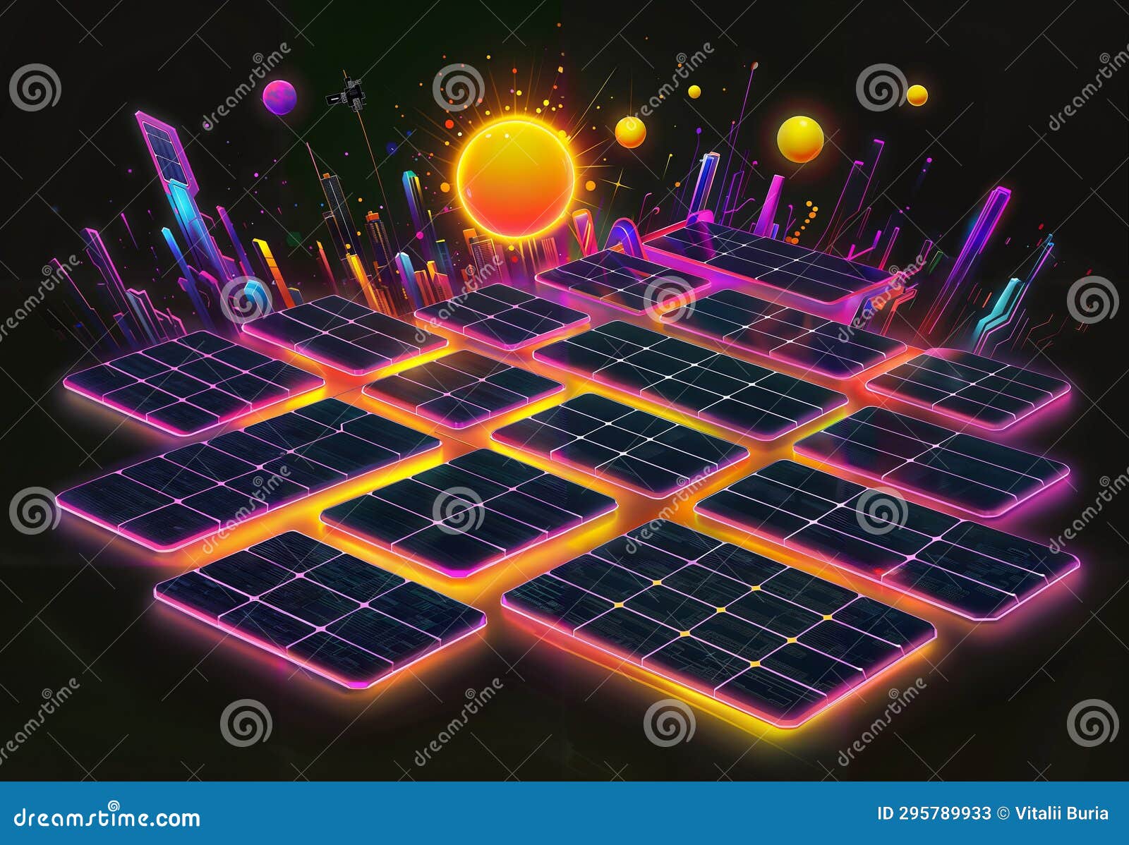 Solar Panel with Colorful Lights. 3d Vector Illustration. Isolated on ...
