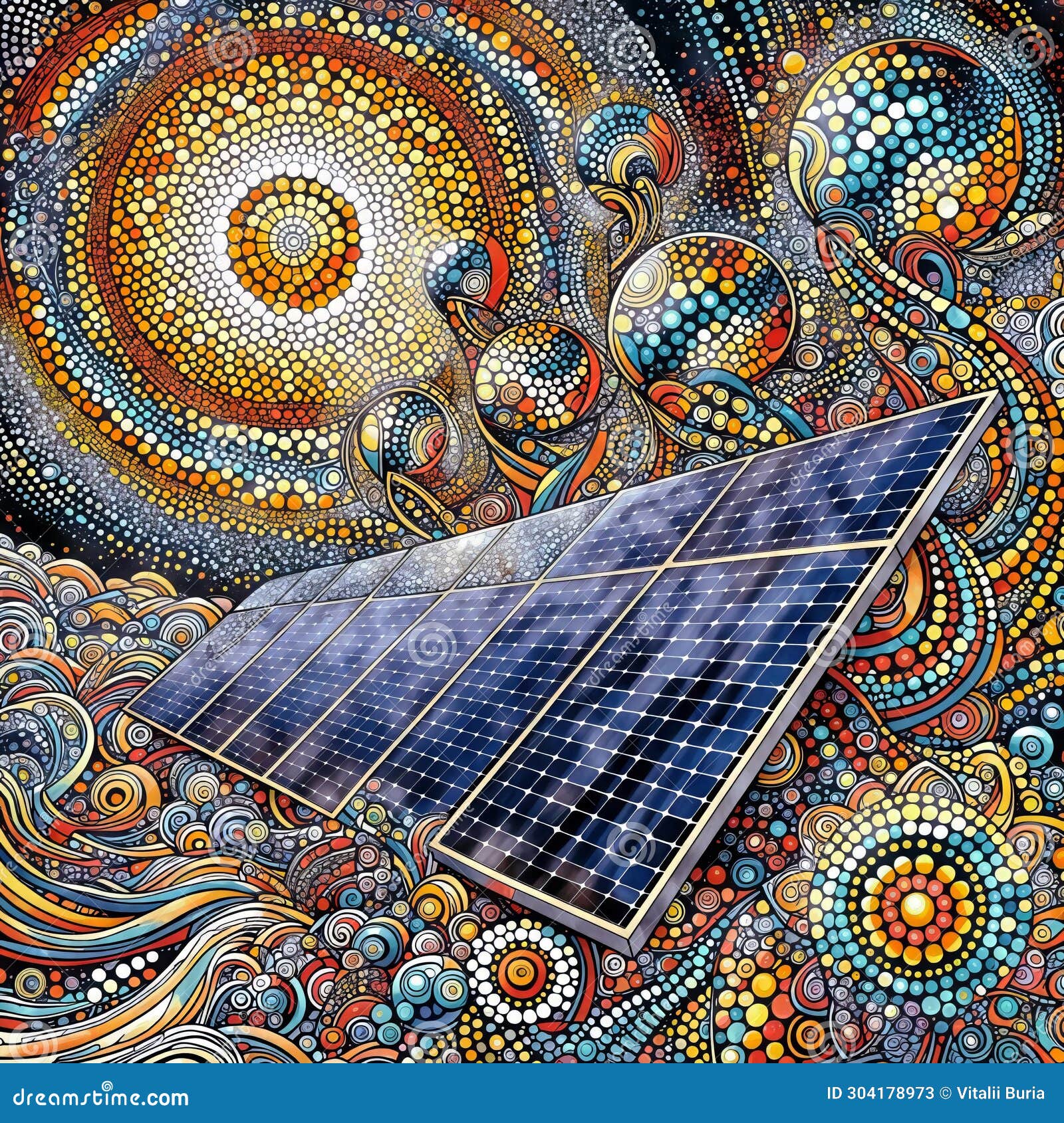 Abstract Solar Panel Surrounded by Planets, Stars, and Intricate ...