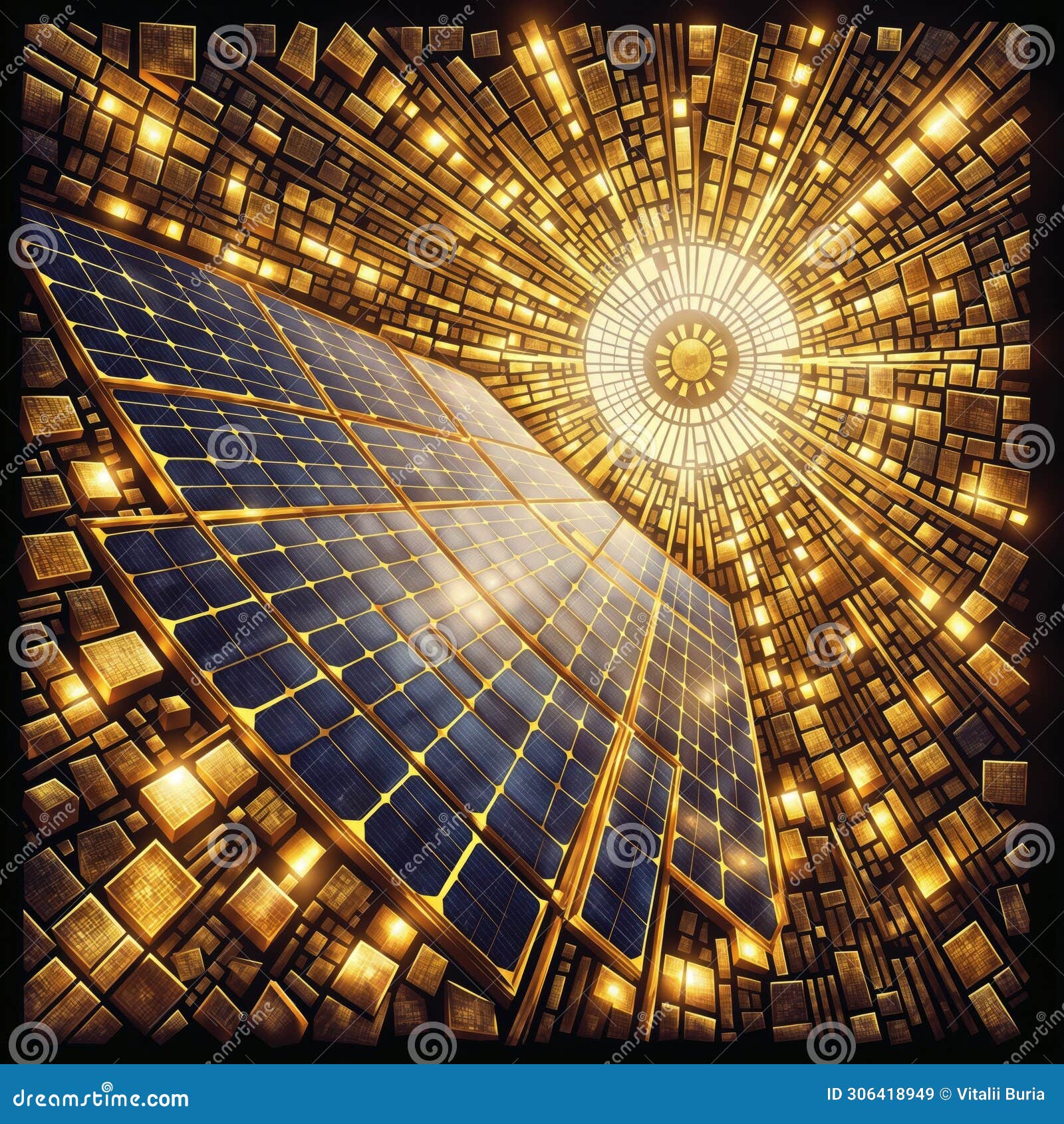 Solar Panel with Cubes on Golden Background, Generative Ai Stock ...