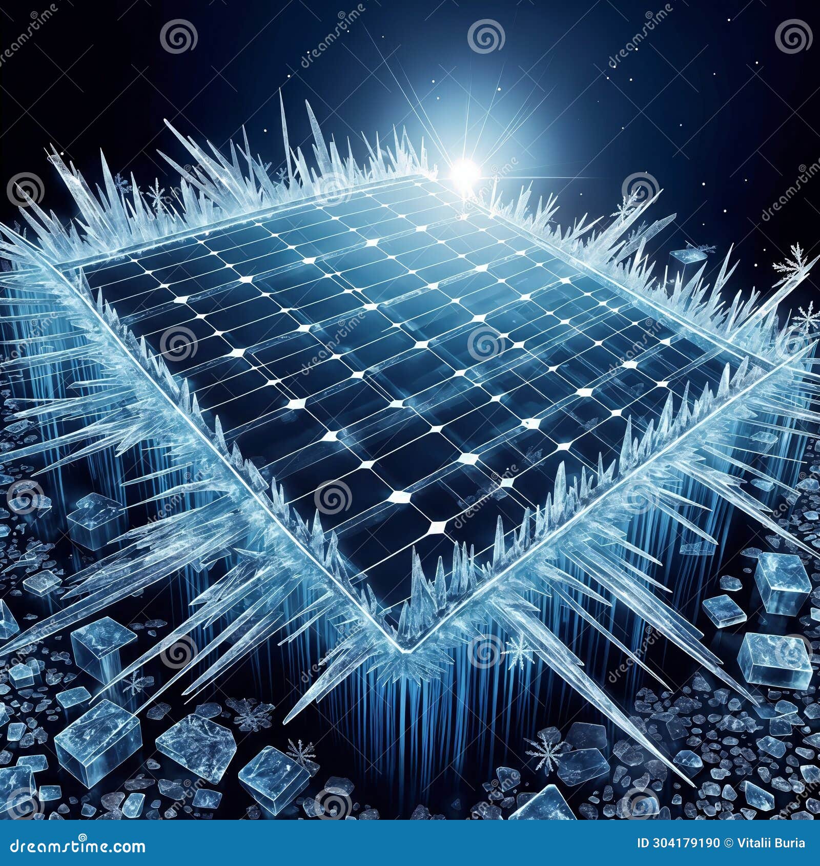 Solar Panel Surrounded by Ice with a Bright Shine., Generative Ai Stock ...