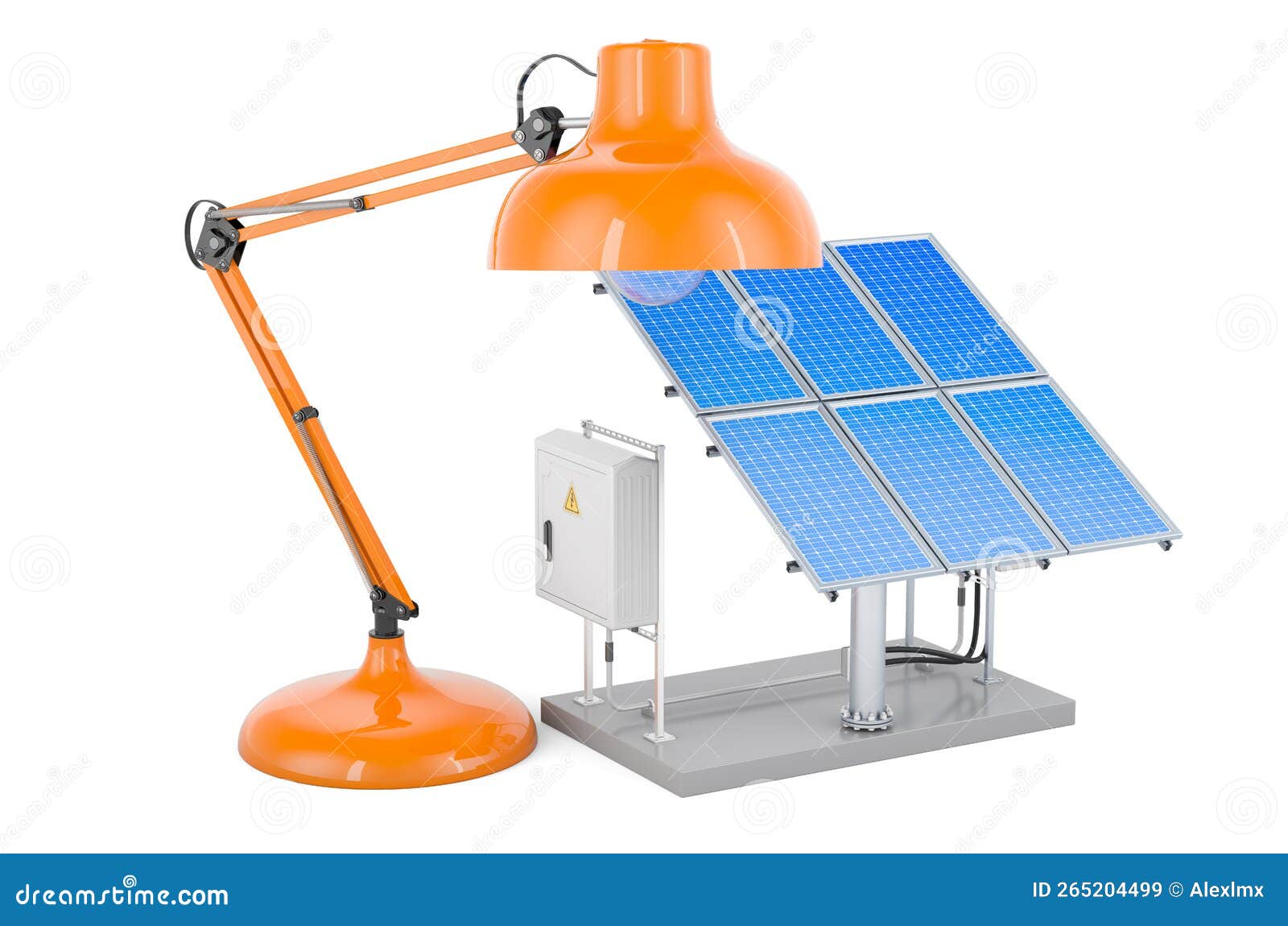 Solar Panel with Desk Lamp, 3D Rendering Stock Illustration ...
