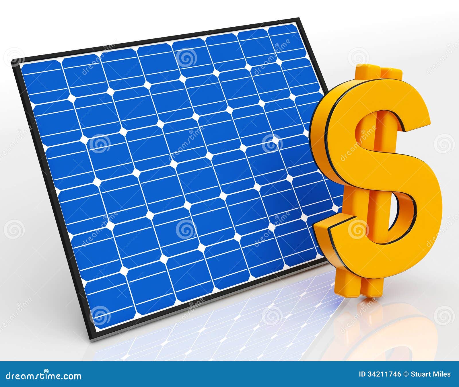 Solar Panel and Dollar Sign Shows Saving Money Stock Illustration ...