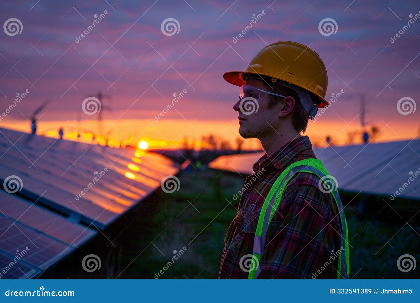 Solar Panel Engineer at Sunset Stock Illustration - Illustration of ...