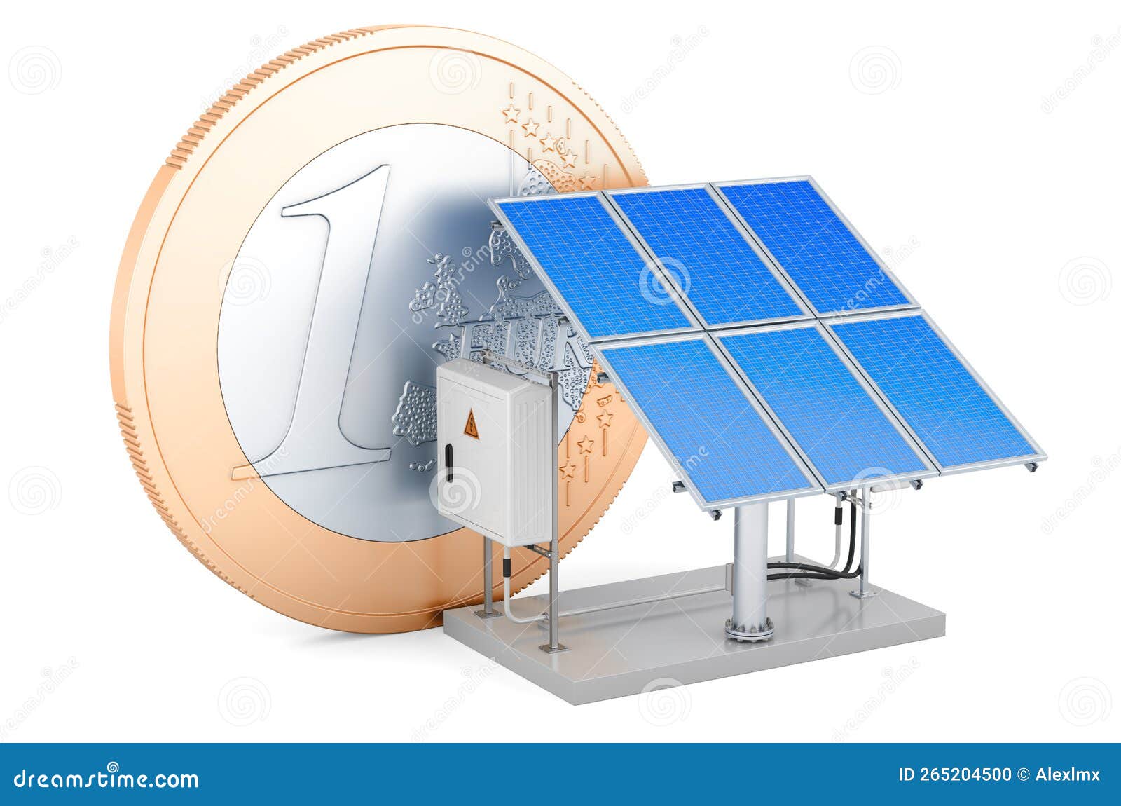 Solar Panel with Euro Coin. Saving Energy Consumption Concept, 3D ...