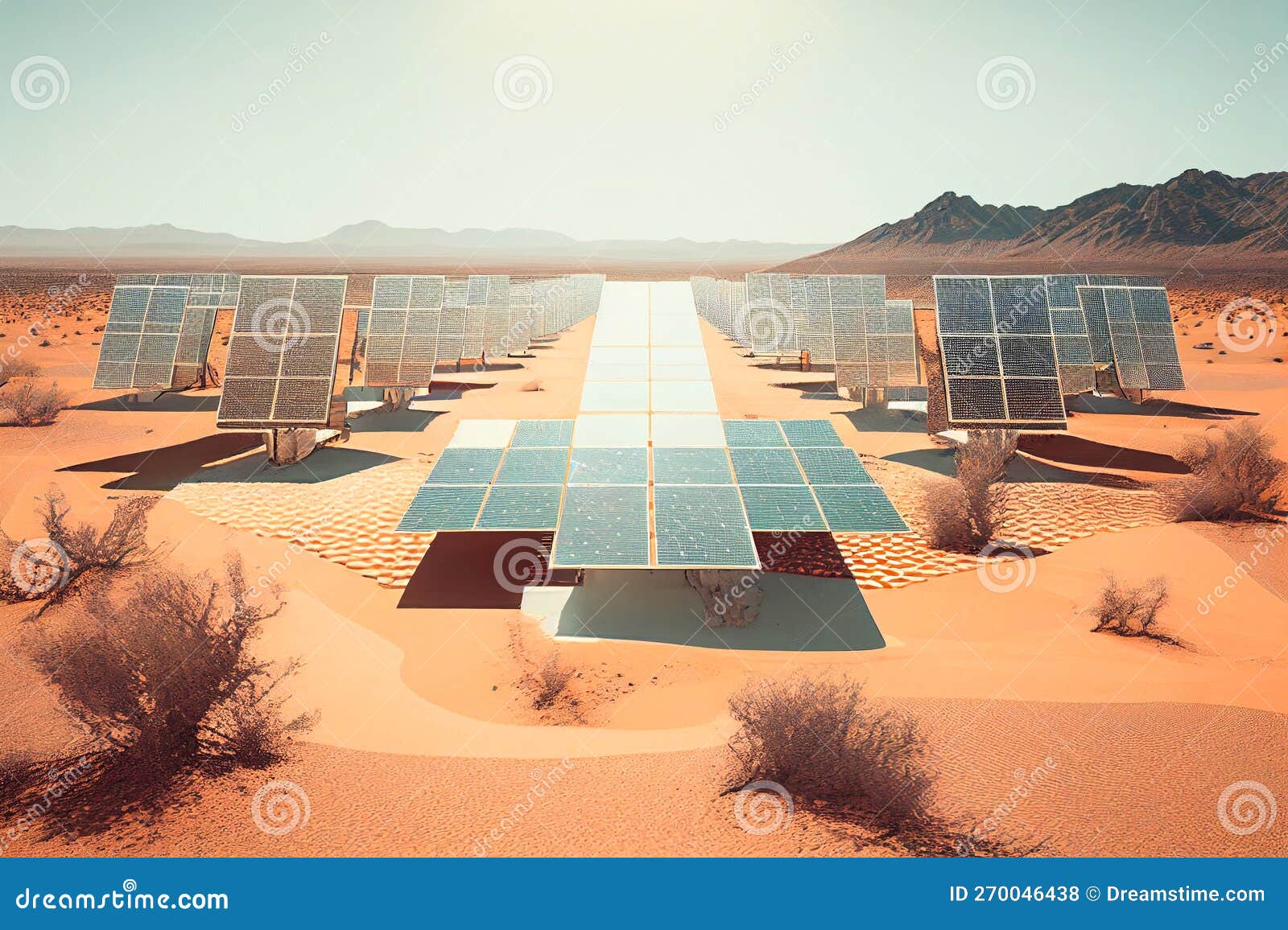 A Solar Panel Farm in a Remote Desert, with the Panels Arranged in a ...