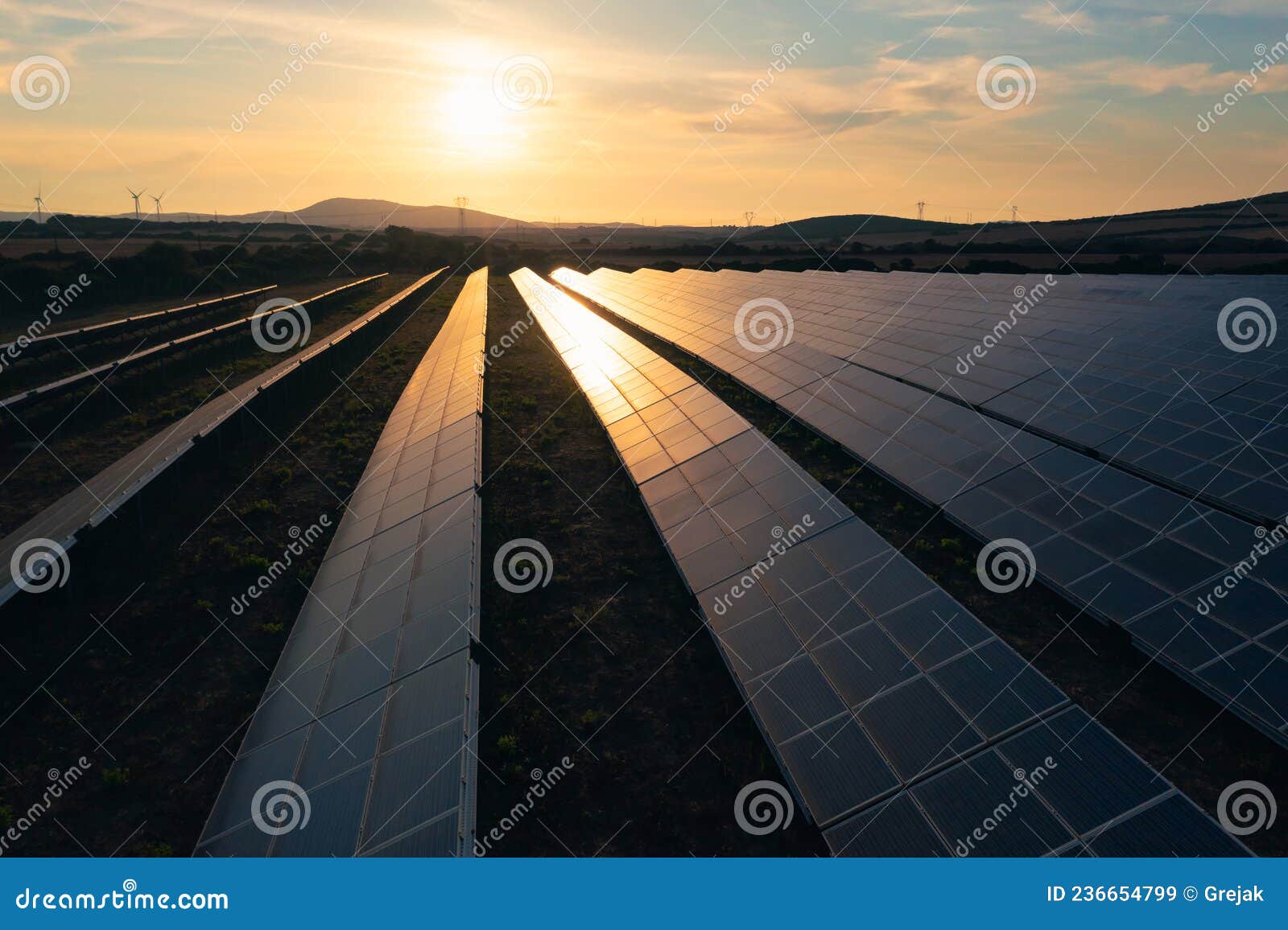 Solar Panel Farm Under Sunset Stock Image - Image of renewable, global ...