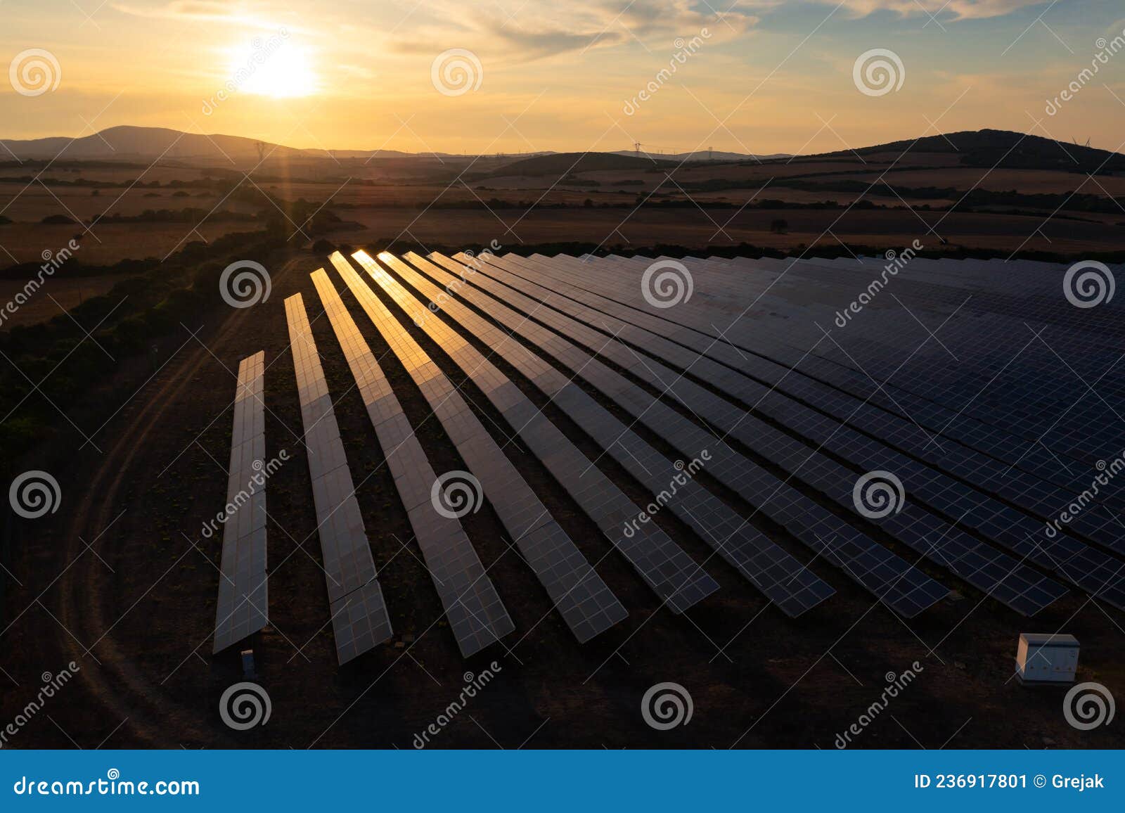 Solar Panel Farm Under Sunset Stock Image - Image of green, innovation ...