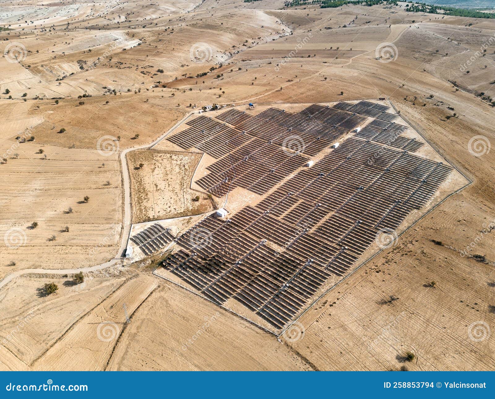Solar Panel Field Built on Arid Lands. Alternative Green Energy Concept ...