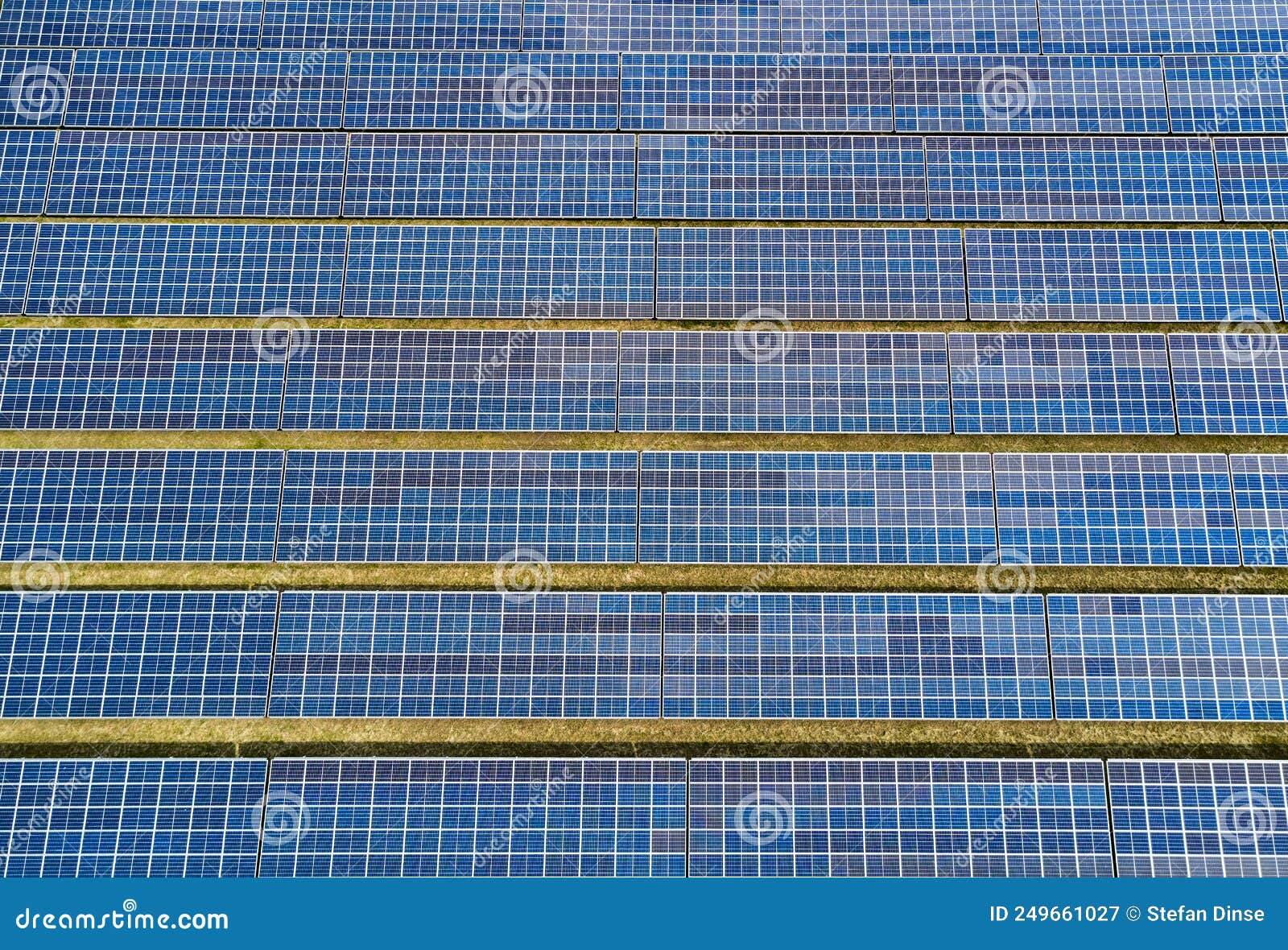 Solar Panel Field at Work with Sun Reflection Stock Image - Image of ...