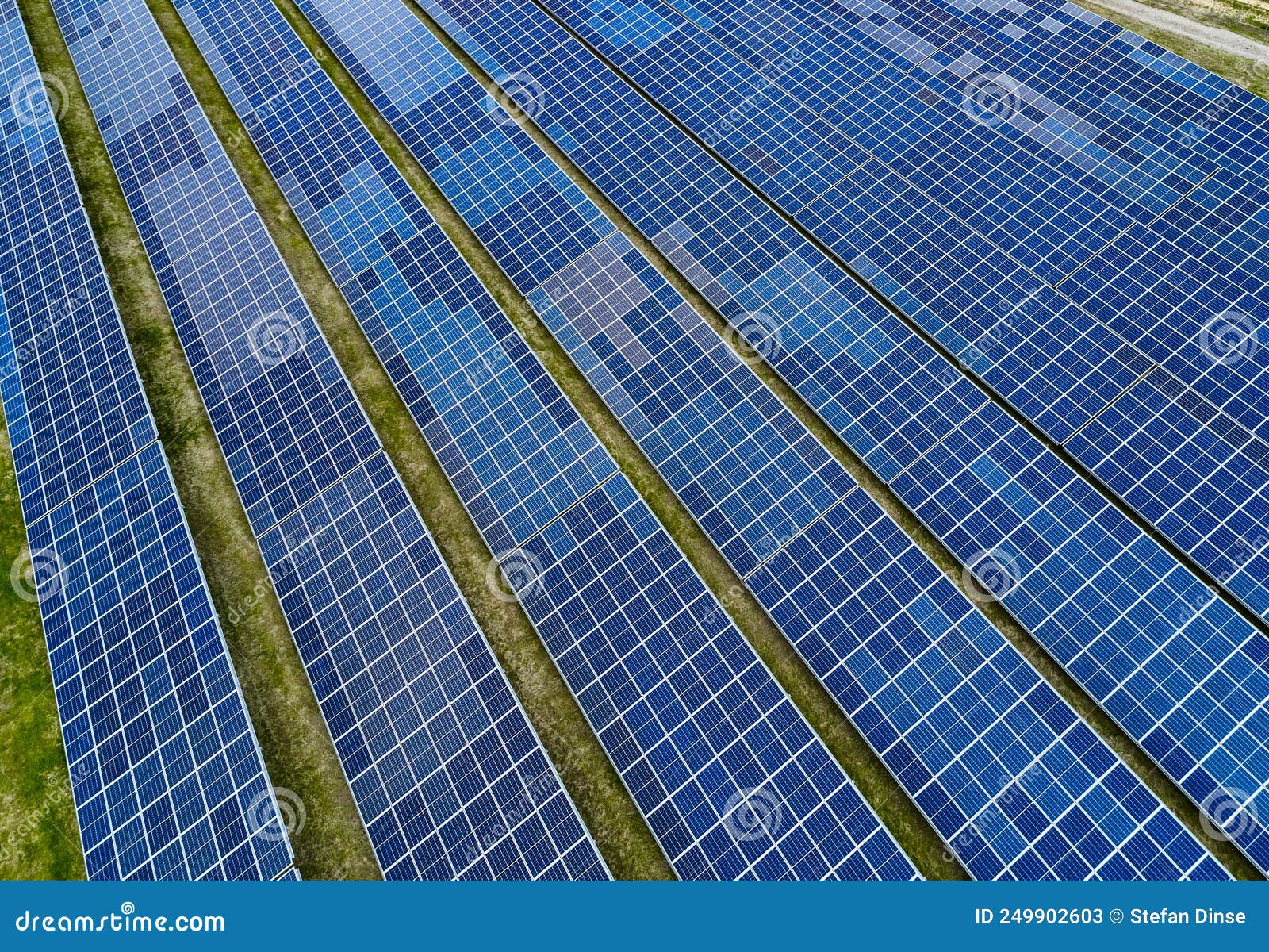 Solar Panel Field at Work with Sun Reflection Stock Image - Image of ...