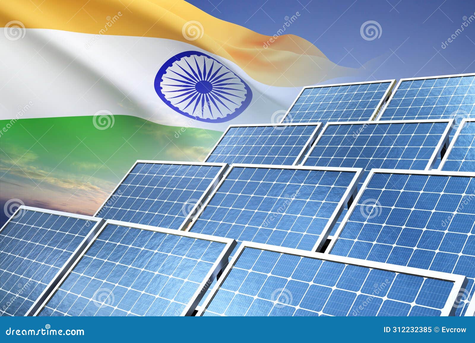 Solar Panel with Flag of India. Green Energy Industrial Stock Image ...