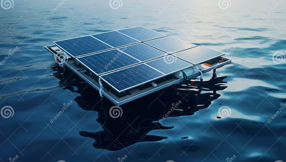 Illustration of Floating Solar Panel on Water Stock Image - Image of ...