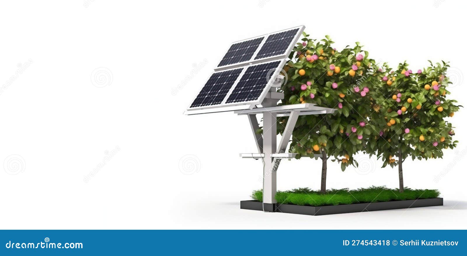 Solar Panel in Fruit Trees on White Background, Isolate. Clean ...