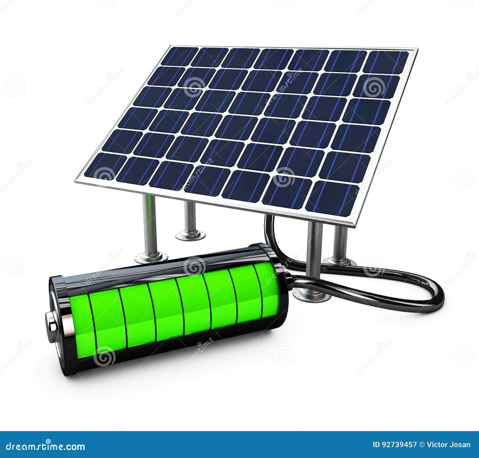 Solar Panel With Full Battery, Isolated On White Background 3d ...