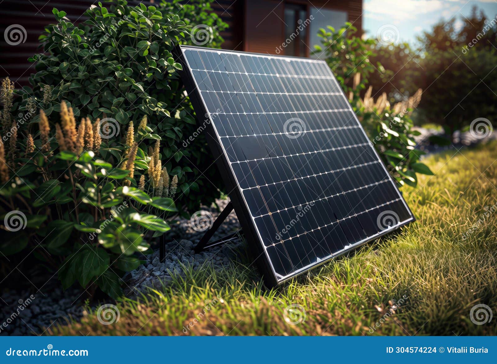 Solar Panel in the Garden. Photovoltaic Modules for Renewable Energy ...