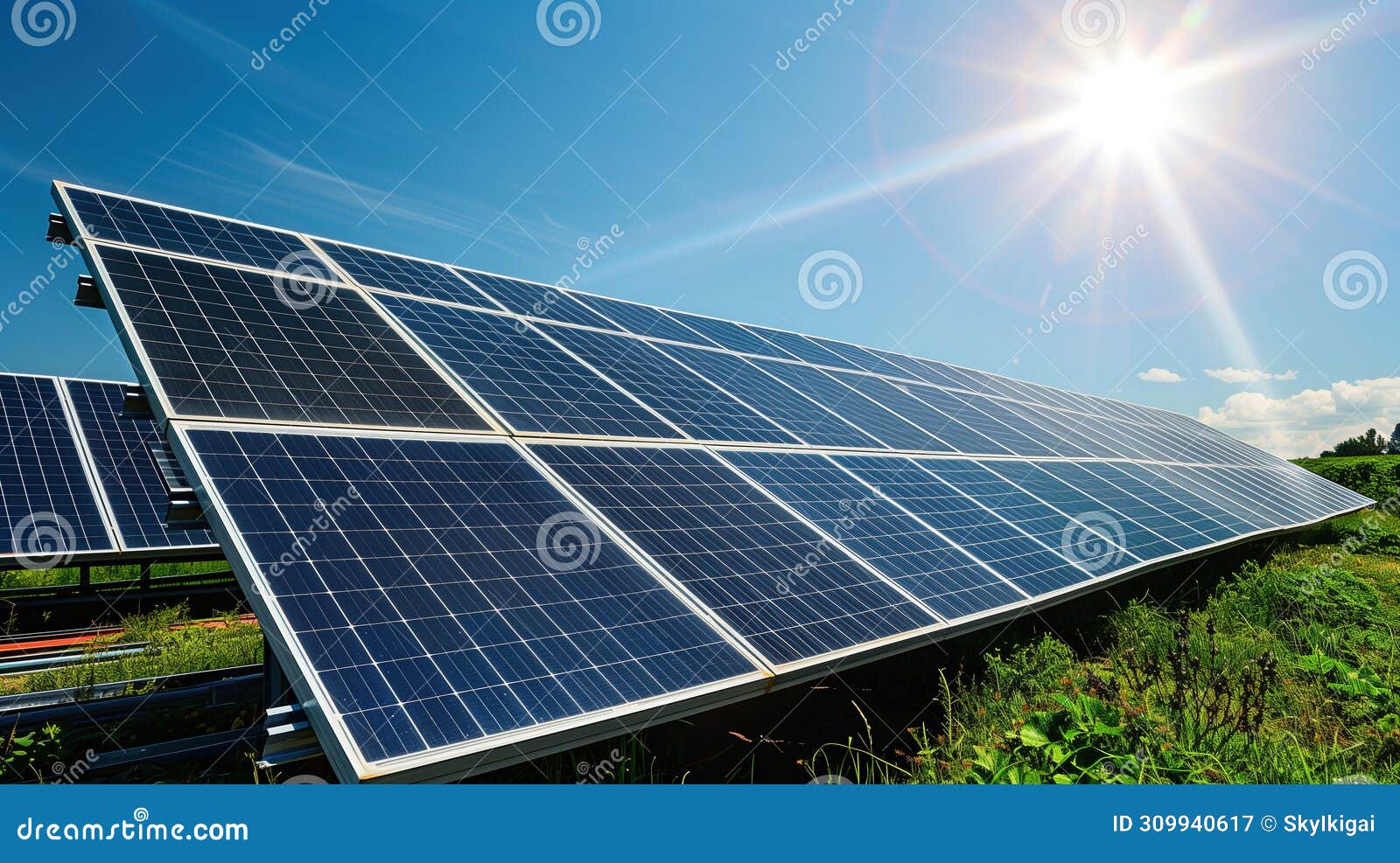 Solar Panel Generating Power in Field Stock Image - Image of innovation ...