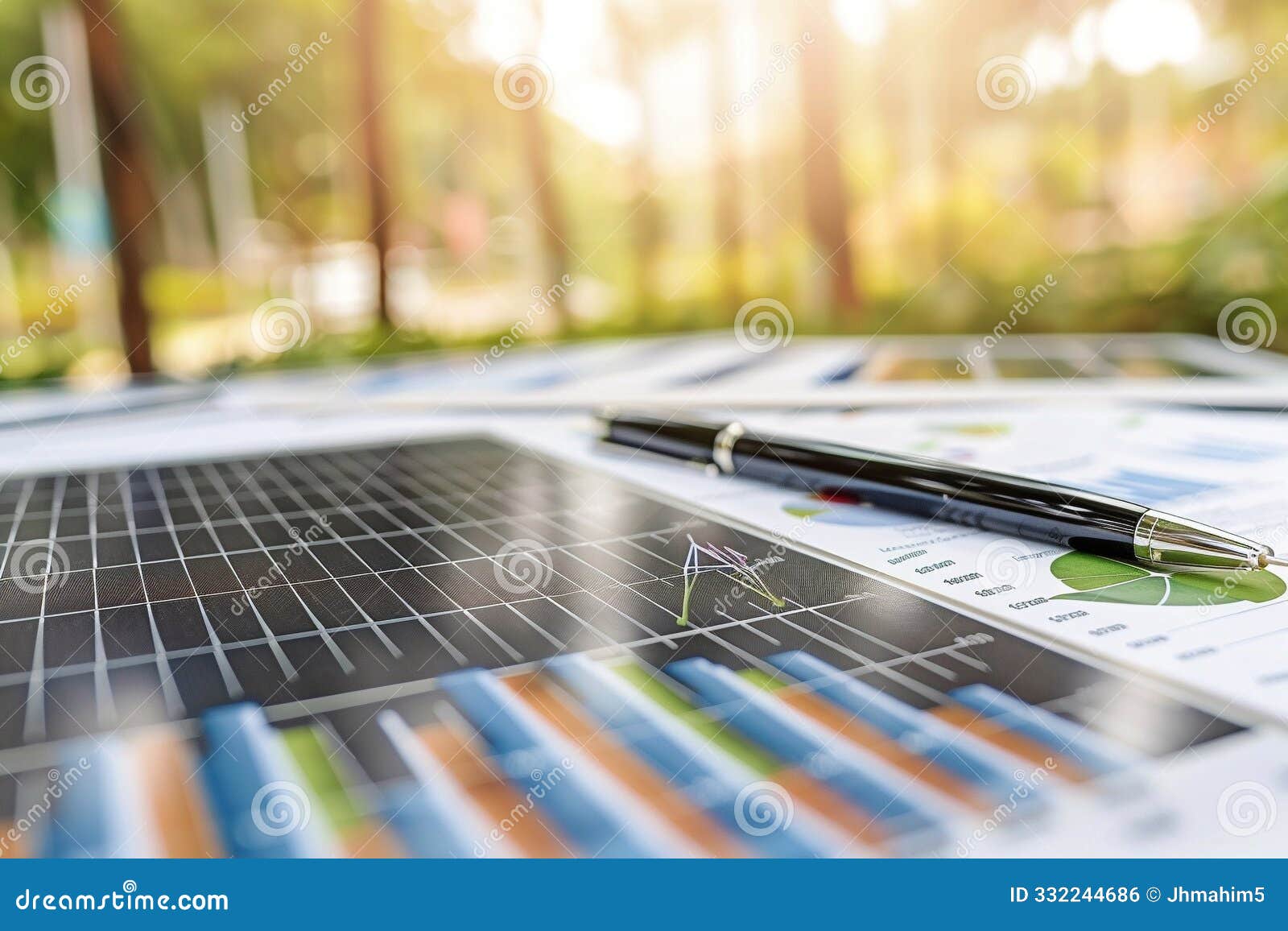 Solar Panel and Graphs on Table Stock Illustration - Illustration of ...