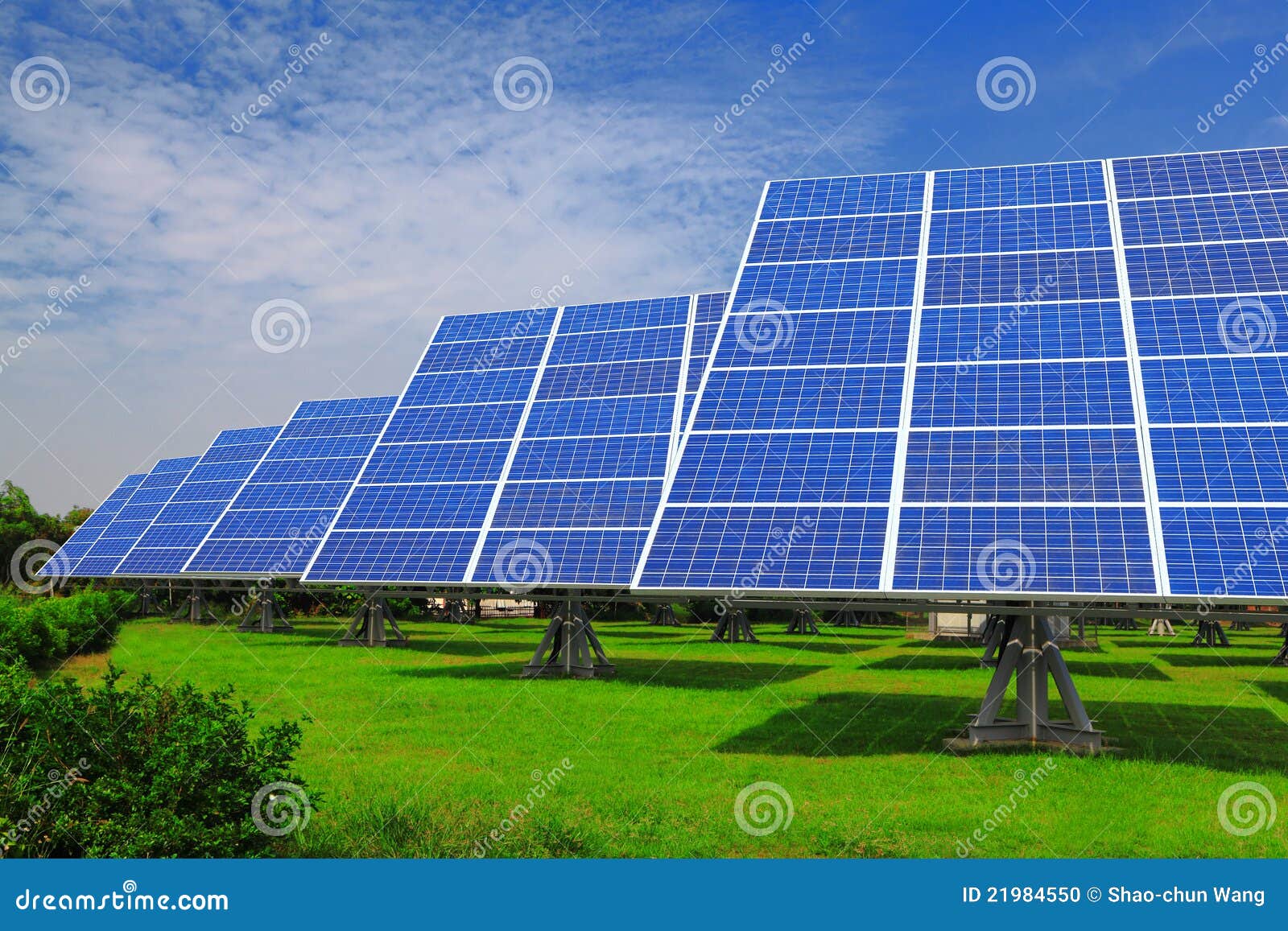Solar Panel with Green Grass and Beautiful Blue Sk Stock Photo - Image ...