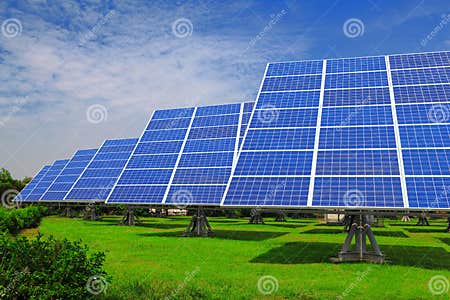 Solar Panel with Green Grass and Beautiful Blue Sk Stock Photo - Image ...