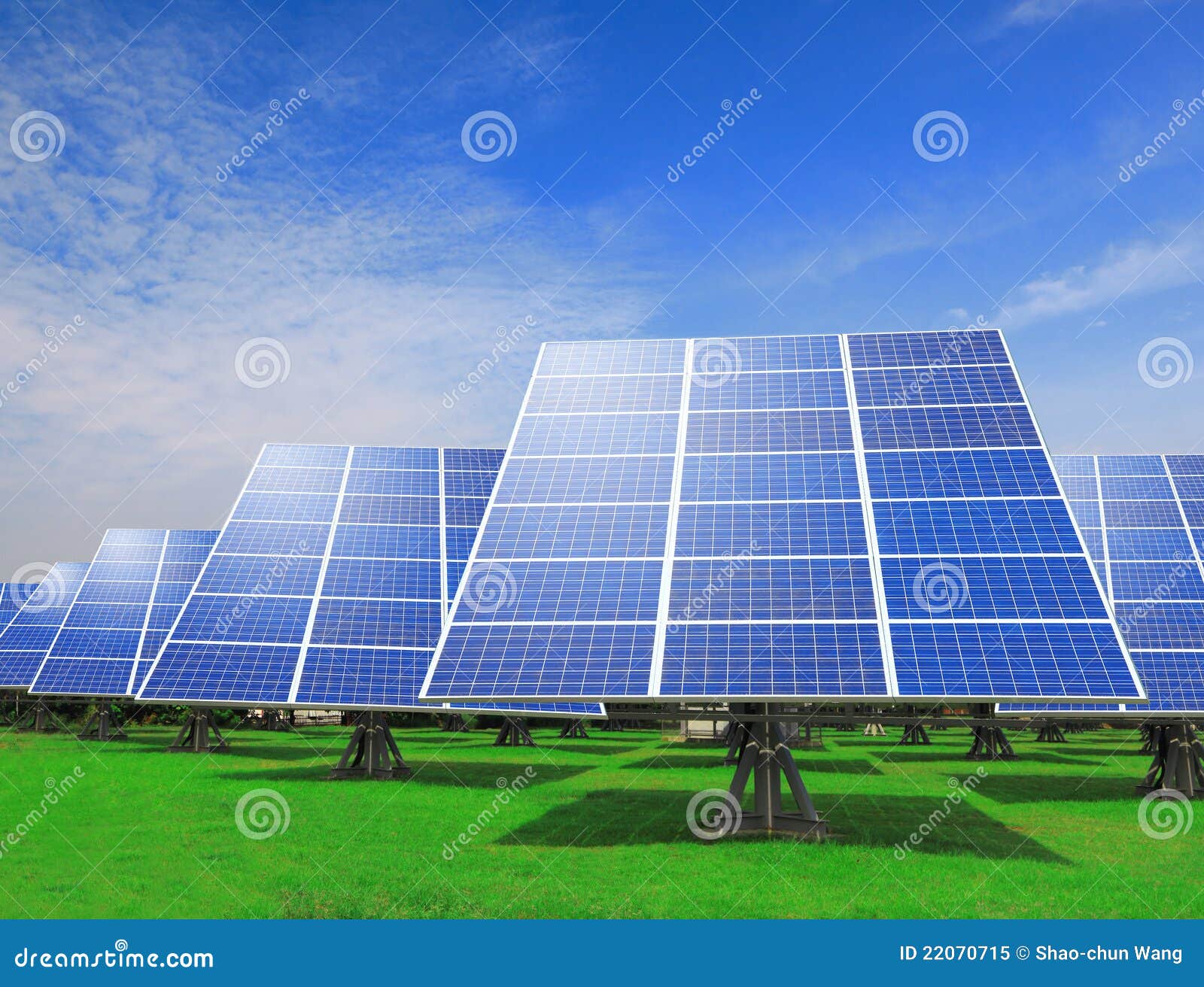 Solar Panel with Green Grass and Blue Sky Stock Image - Image of ...