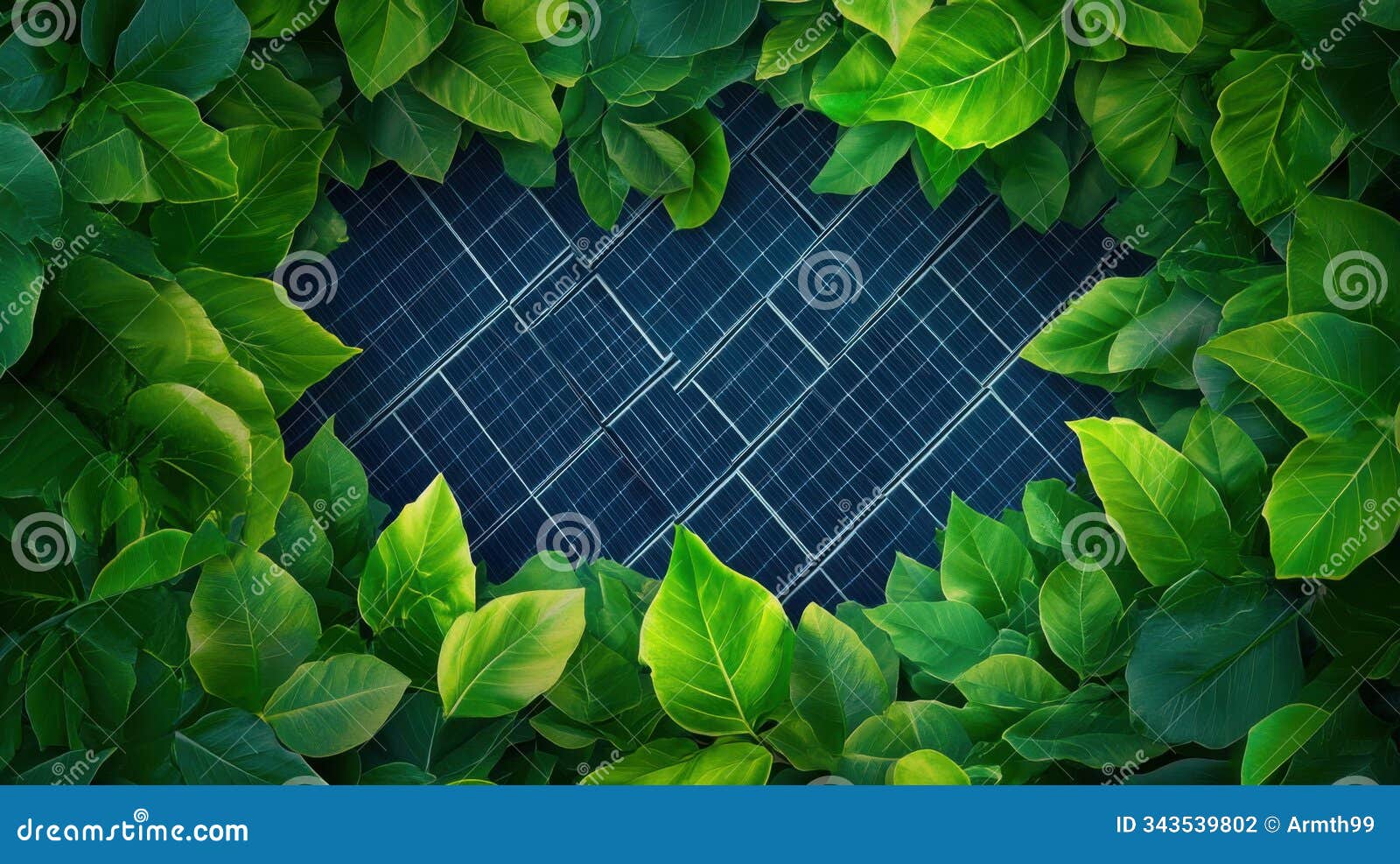 Solar Panel and Green Leaves Background with Copy Space. Alternative ...