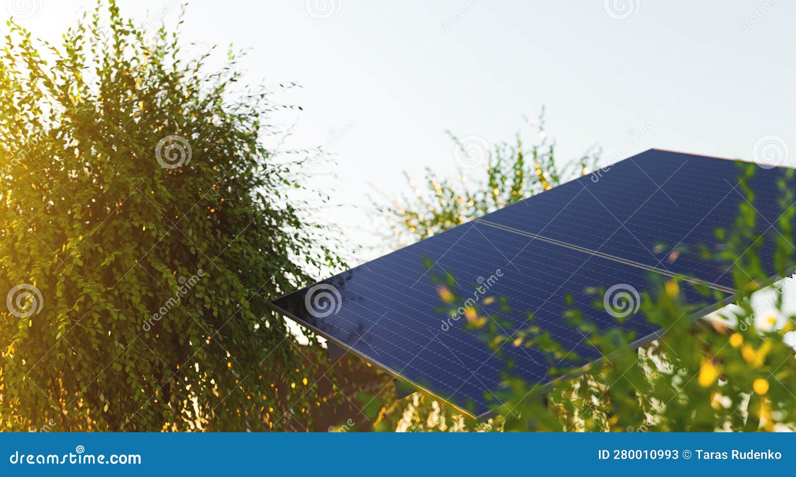 Solar Panel among Green Trees Stock Illustration - Illustration of ...