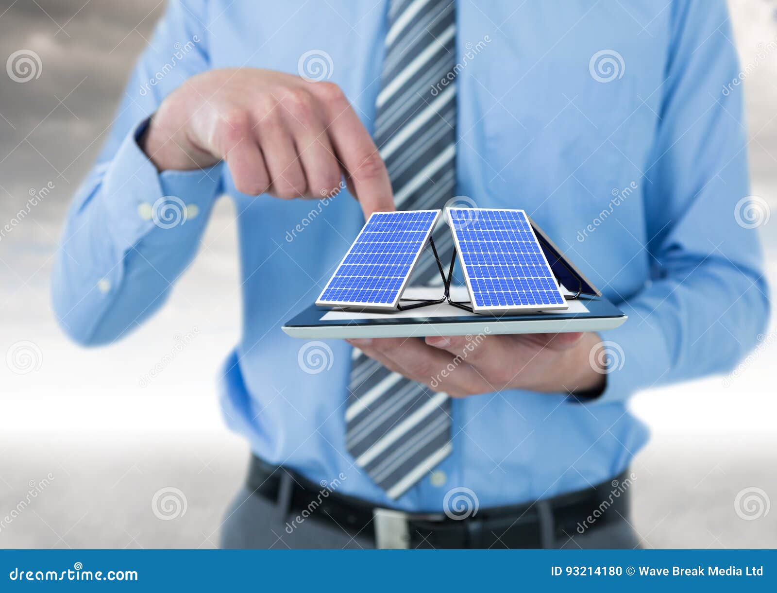 Solar Panel on Hand of Businessman Stock Illustration - Illustration of ...