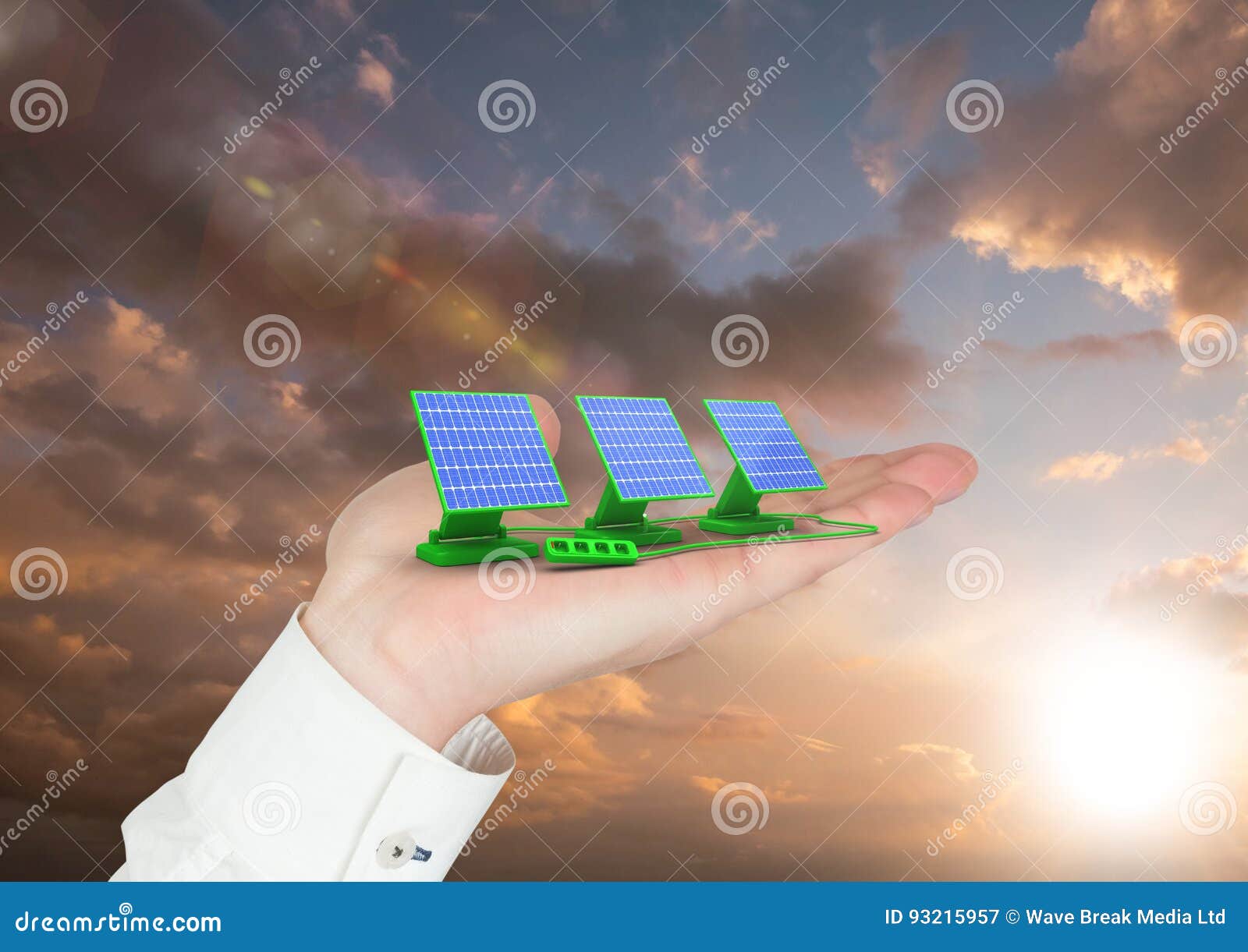 Solar panel on hand stock illustration. Illustration of digital - 93215957