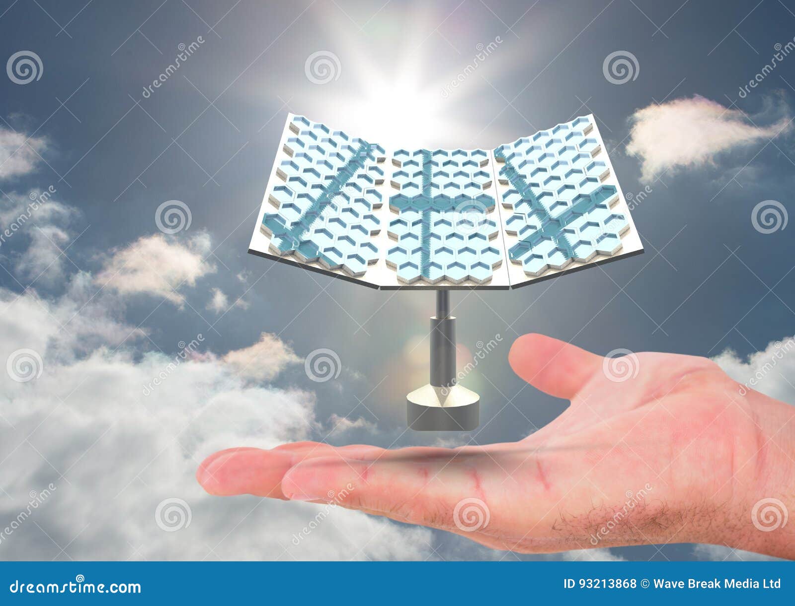 Solar Panel on Hand in the Sky Stock Illustration - Illustration of ...