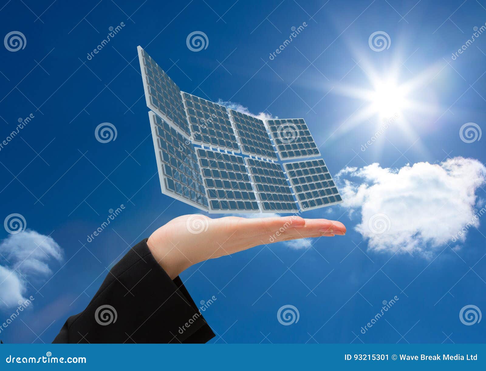 Solar Panel on Hand in the Sky Stock Illustration - Illustration of ...