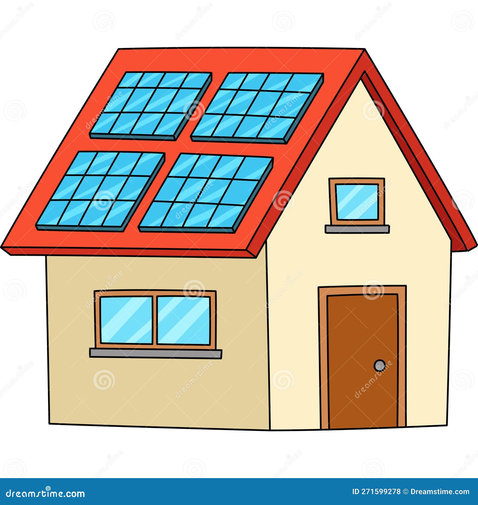 Solar Panel House Cartoon Colored Clipart Stock Vector - Illustration ...