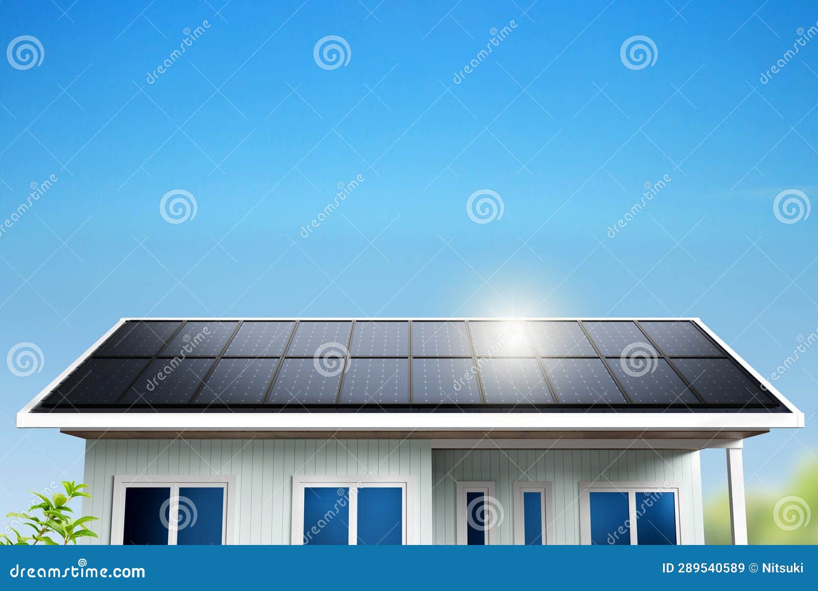 Solar Panel on House Rooftop Blue Sky Background Stock Illustration ...
