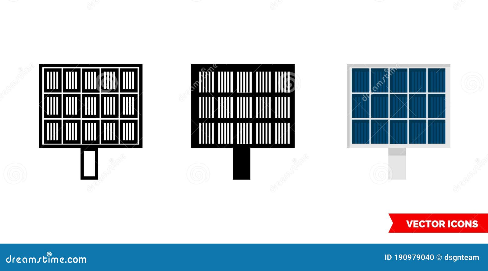 Solar Panel Icon of 3 Types. Isolated Vector Sign Symbol. Stock Vector ...