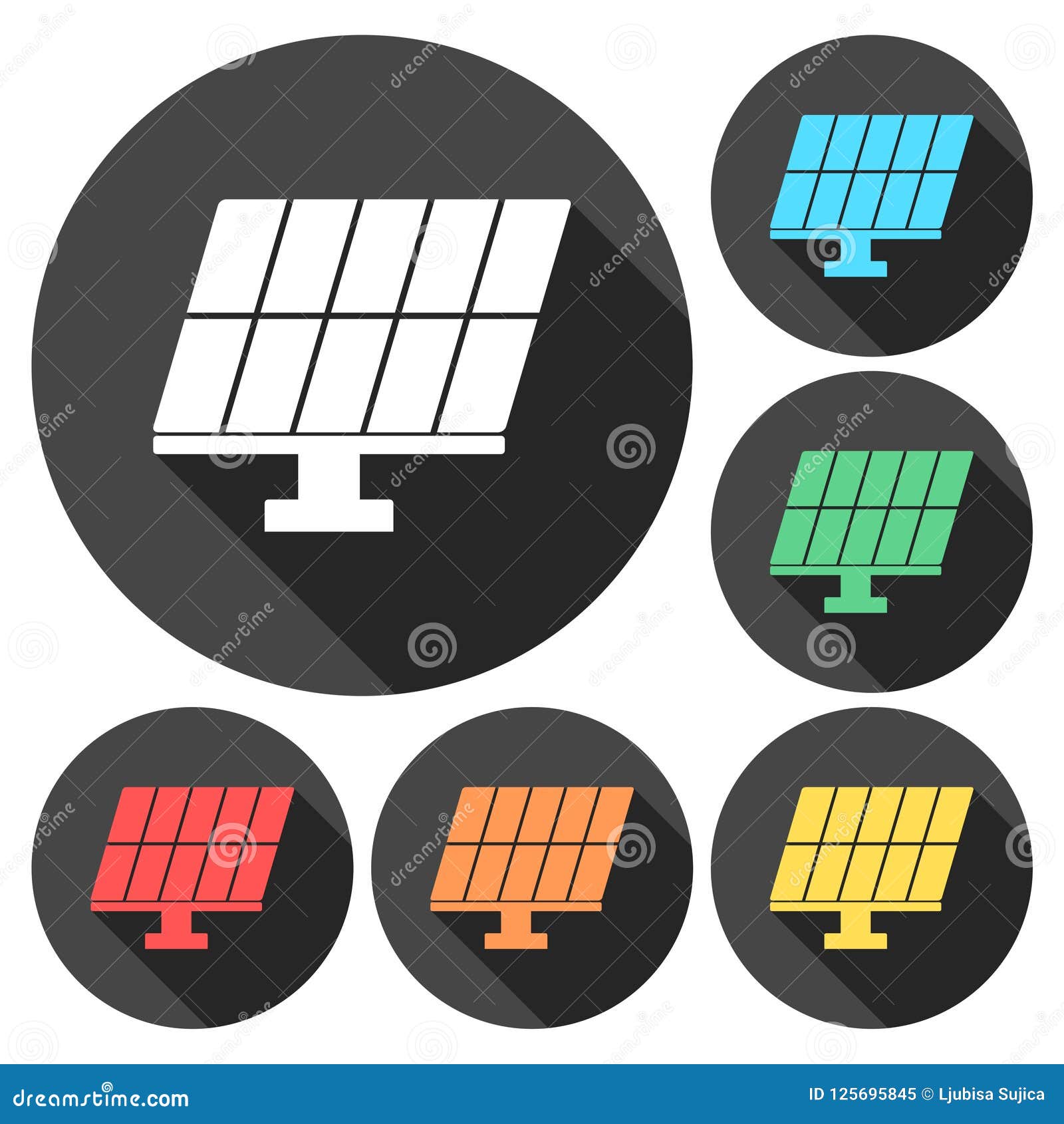 Solar panel icons set stock vector. Illustration of green - 125695845