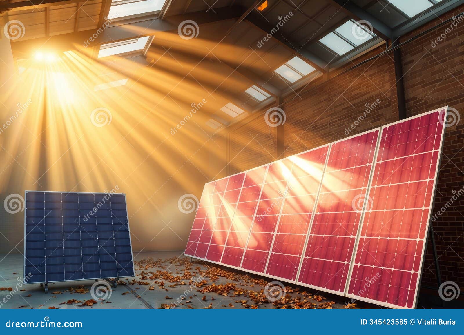 Sunlight Streams through Skylights on Modern Solar Panels, Generative ...