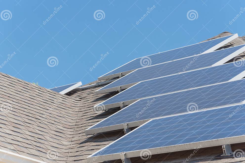 Solar Panel Installation on Asphalt Shingles Rooftop Stock Photo ...