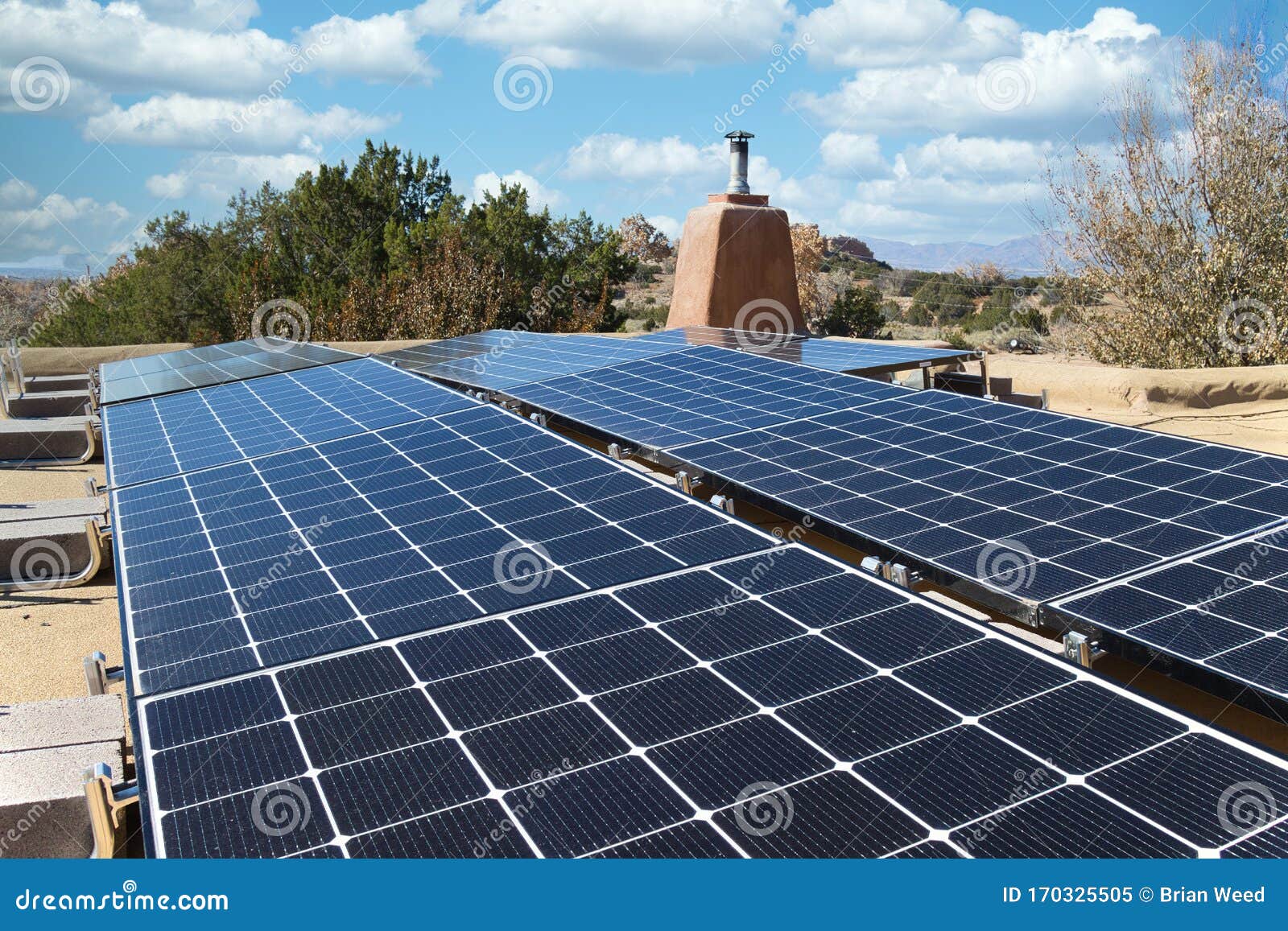 Solar Panel Installation on a Flat New Mexico Roof Stock Image - Image ...