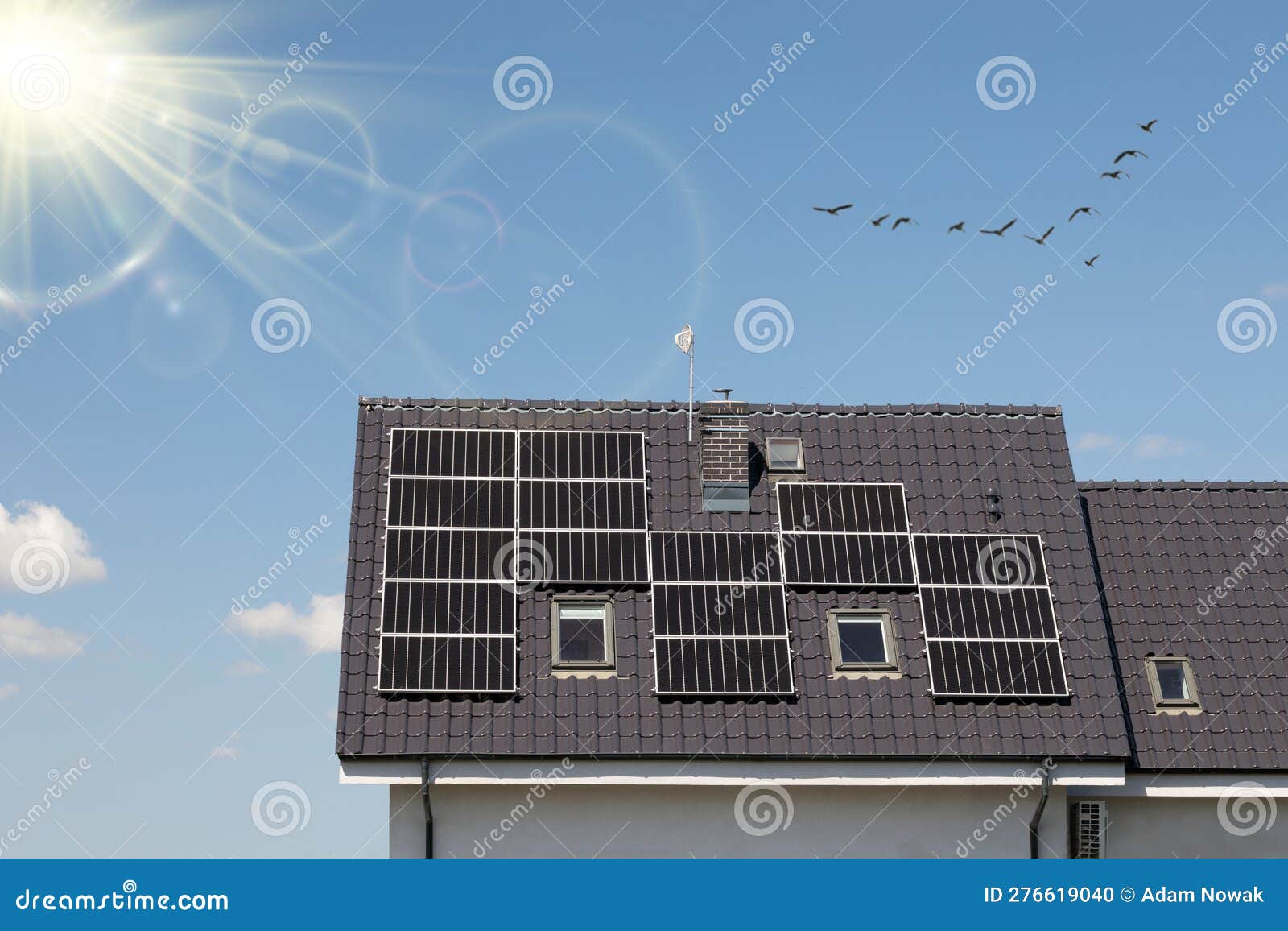 Solar Panel Installation on a Modern House Roof Stock Photo - Image of ...