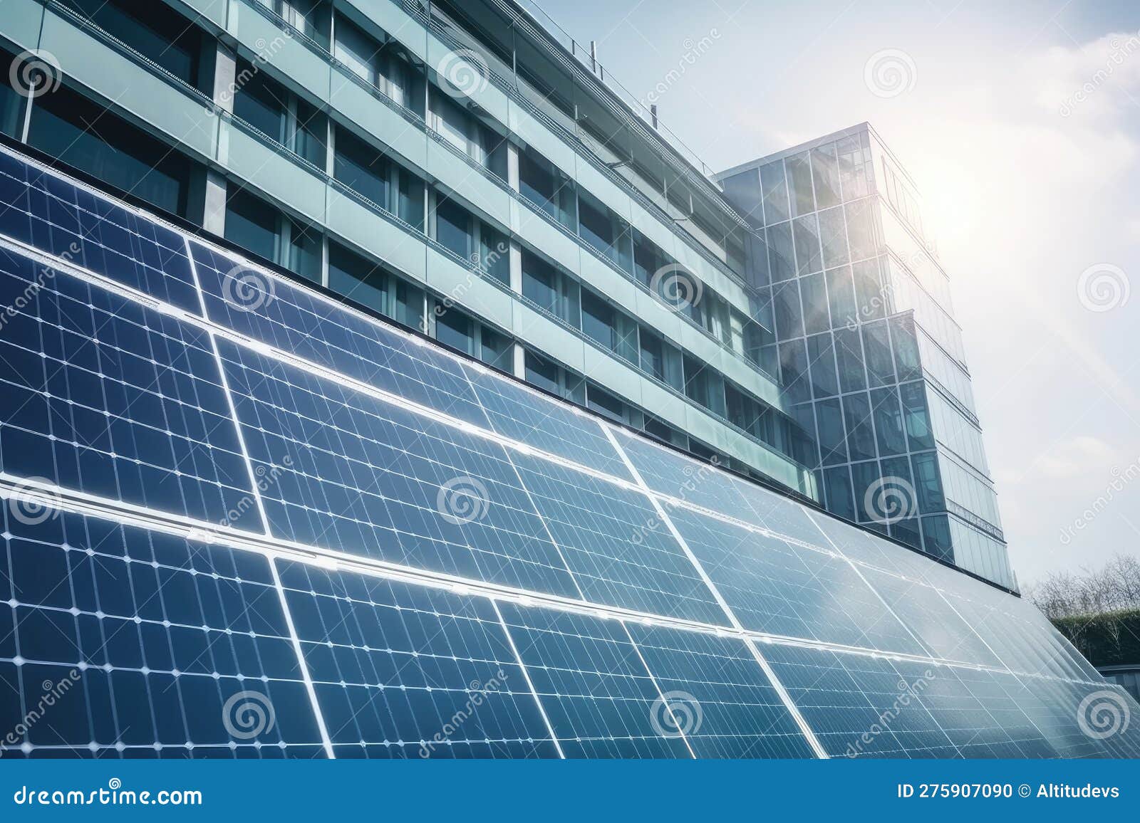 Solar Panel Installation in Modern Office Building Stock Illustration ...