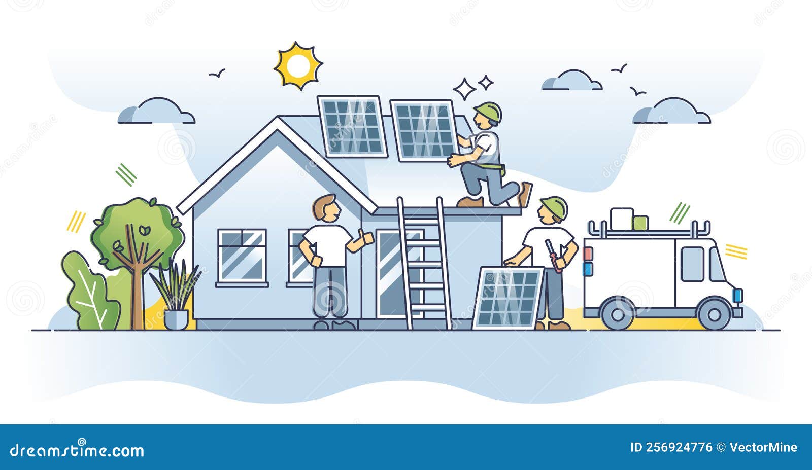 Solar Panel Installation and Professional Application on Roof Outline ...