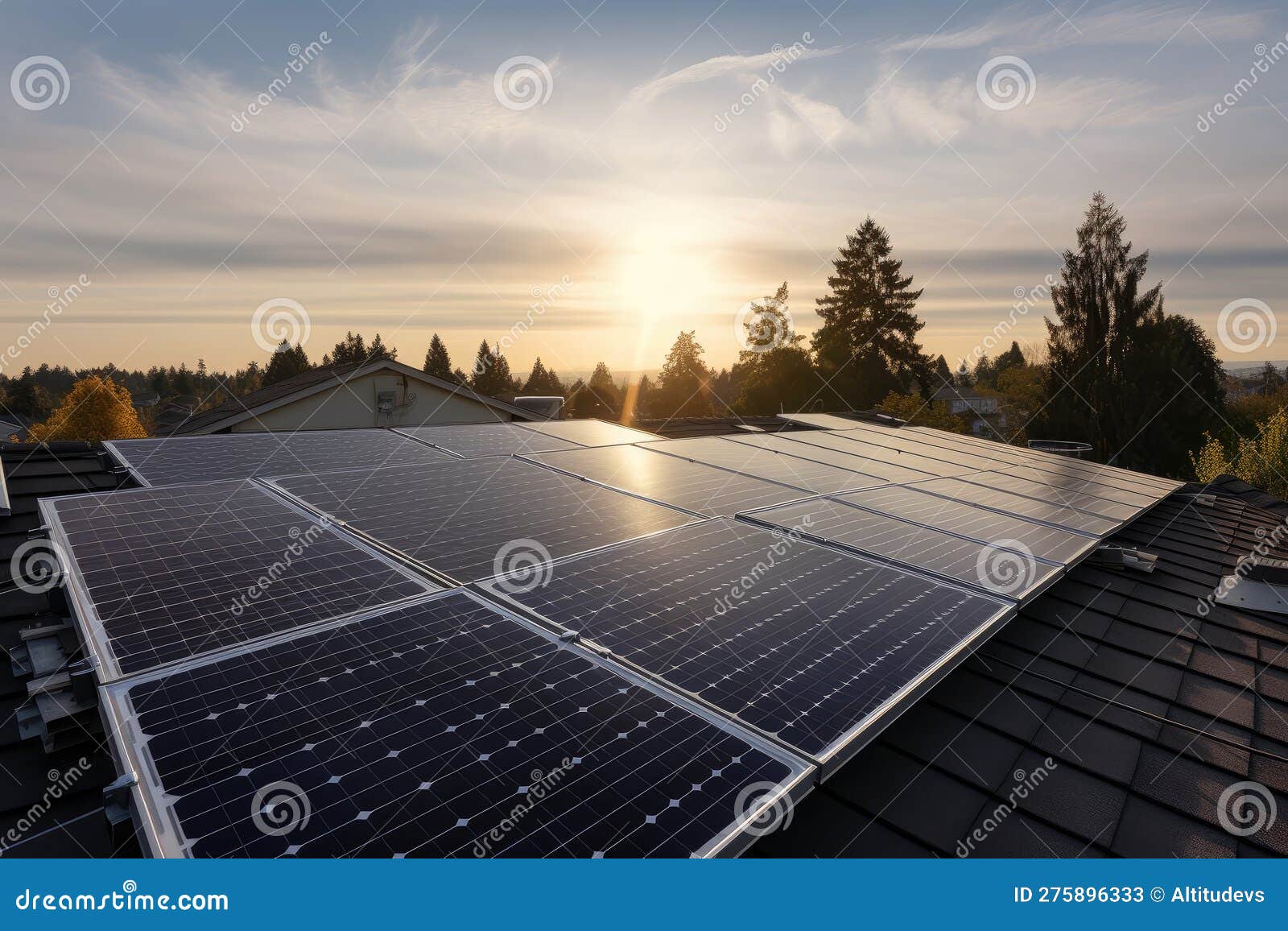 Solar Panel Installation on a Residential Rooftop, with the Sun Shining ...