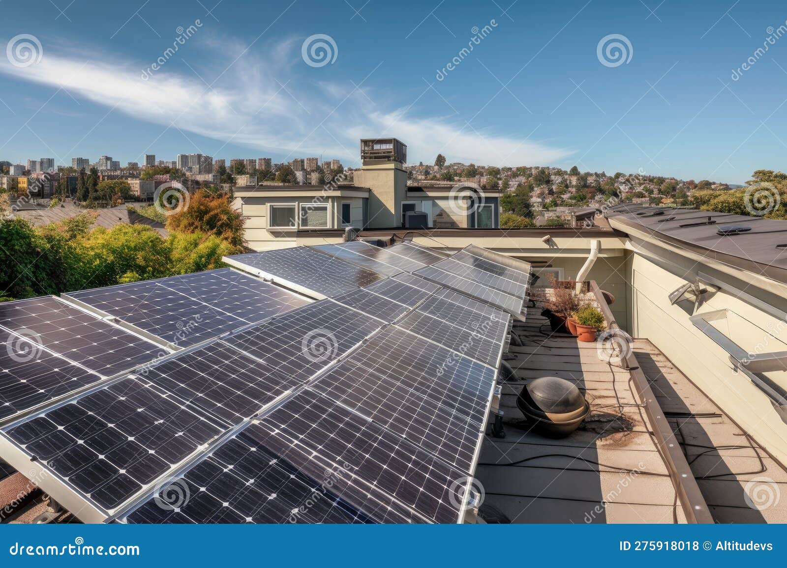 Solar Panel Installation on a Residential Rooftop, with the Sun Shining ...