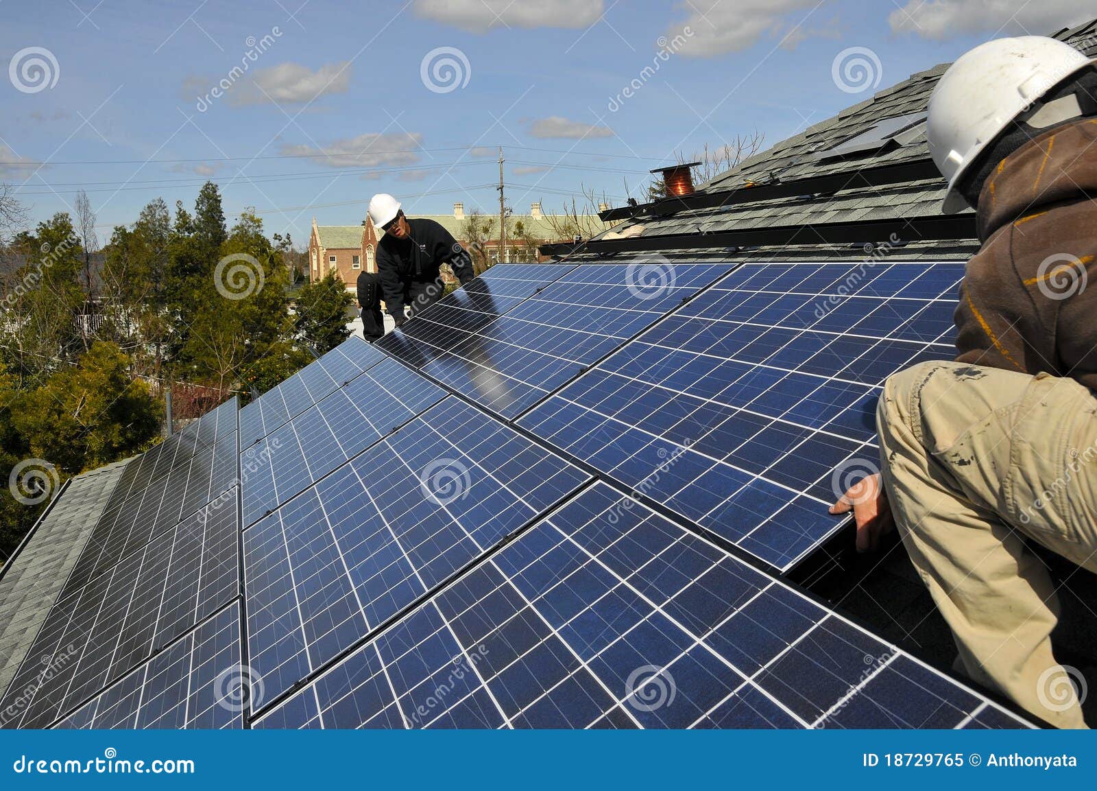 Solar Panel Installers stock image. Image of efficient - 18729765
