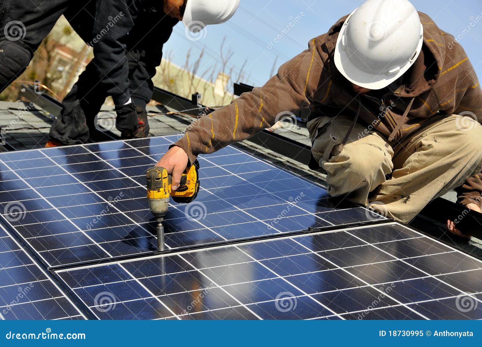 Solar Panel Installers 2 stock image. Image of energy - 18730995