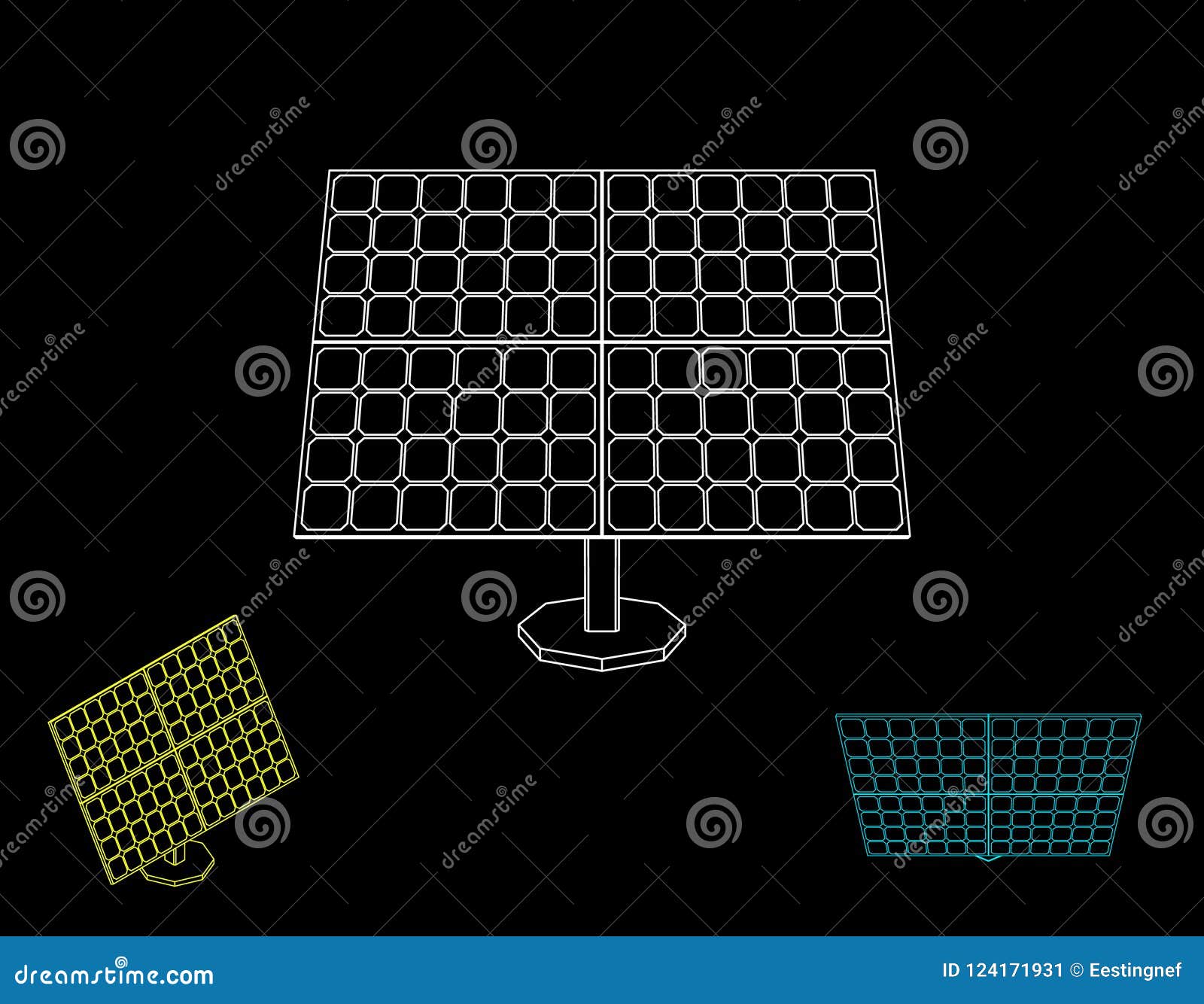 Solar Panel. Isolated on Black Background. Vector Outline Illustration ...