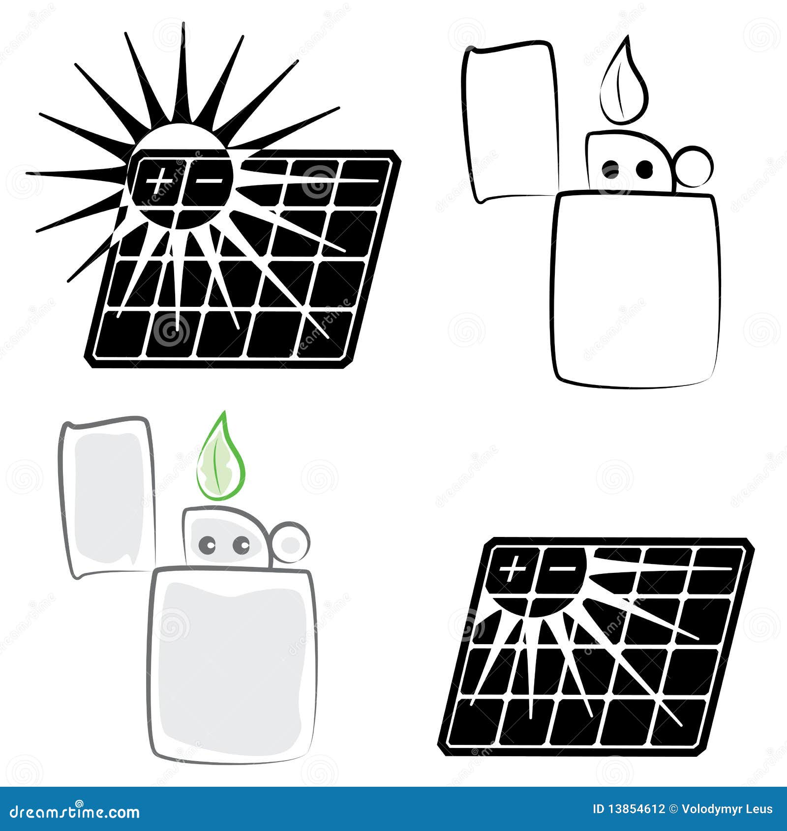 Solar Panel and Lighter Symbols Set Stock Vector - Illustration of ...