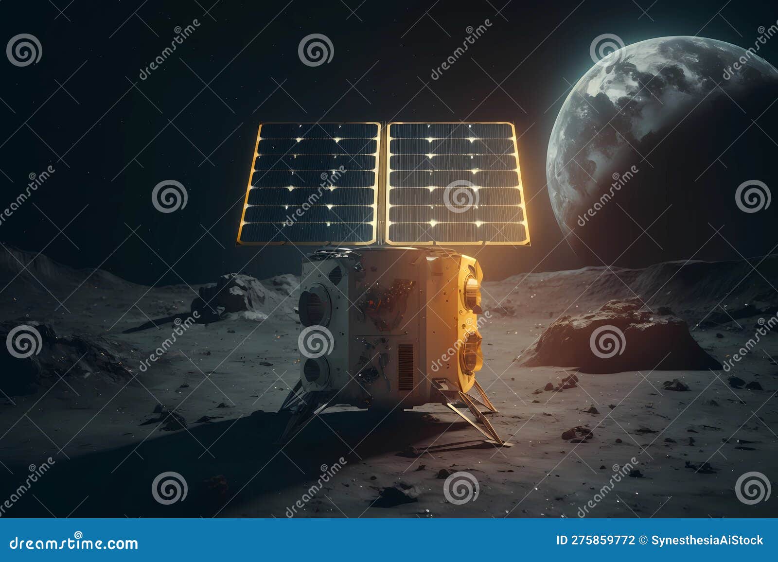 Solar Panel on the Moon Lunar. Eco Environmental Solution for Global ...